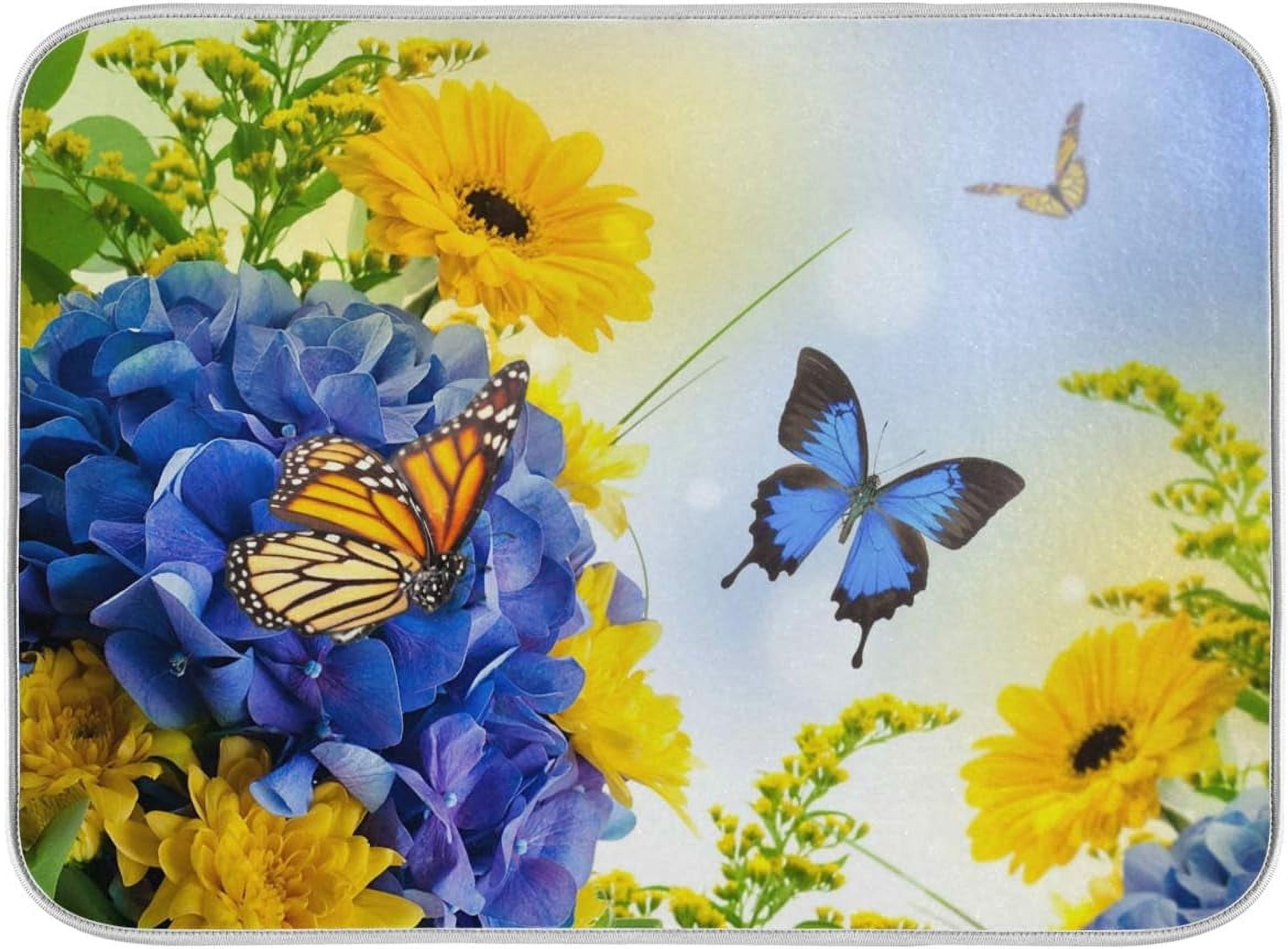 GZHJMY Vintage Sunflower Butterfly Dish Drying Mat for Kitchen Counter ...