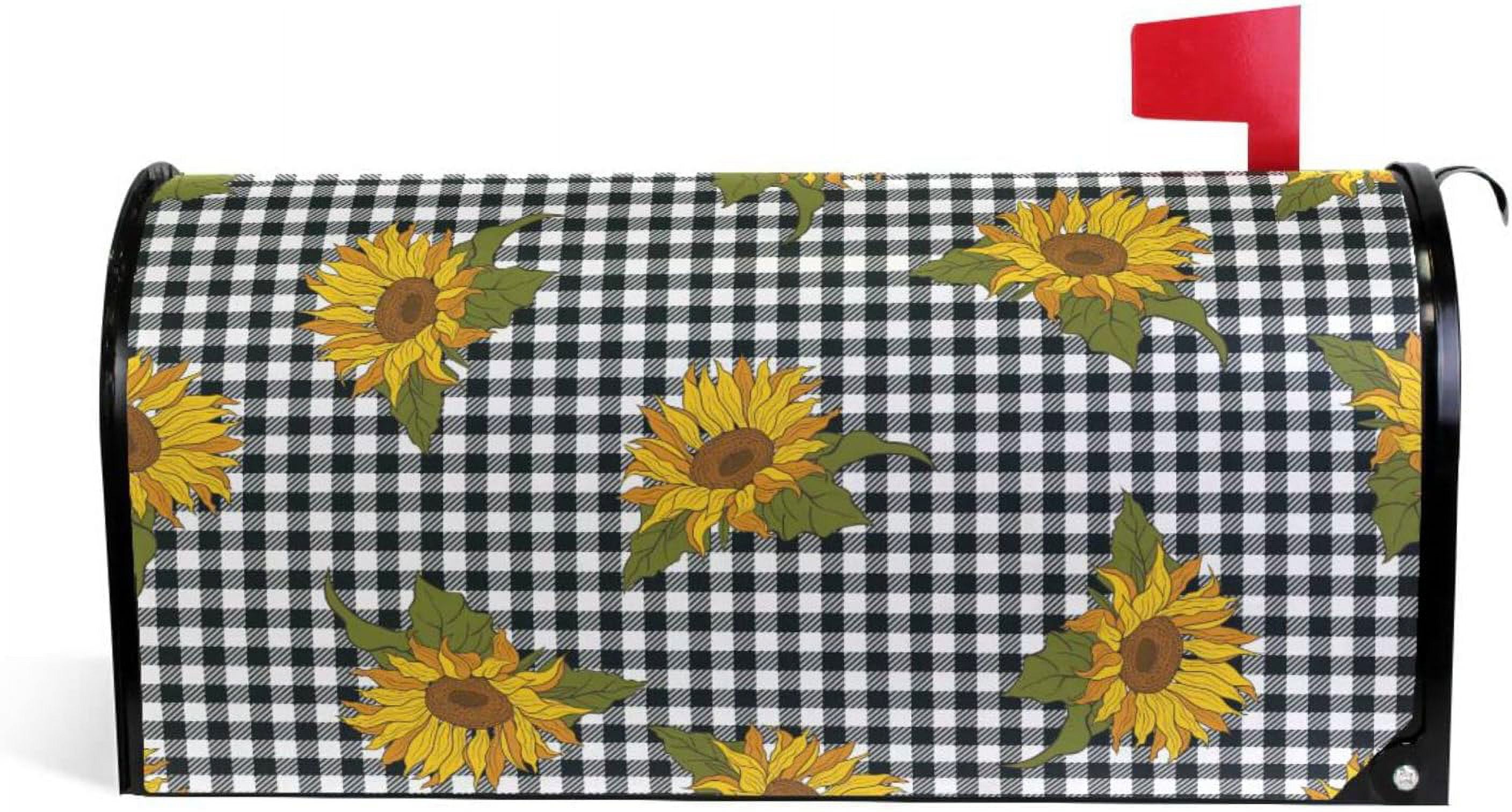 GZHJMY Vintage Sunflowers Black Buffalo Plaid Magnetic Mailbox Cover ...