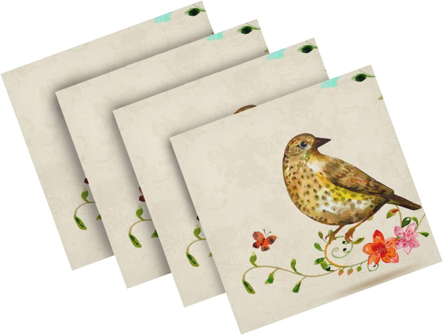 GZHJMY Vintage Watercolor Birds Butterfly Cloth Napkins, 4 Pack 20 x 20 ...