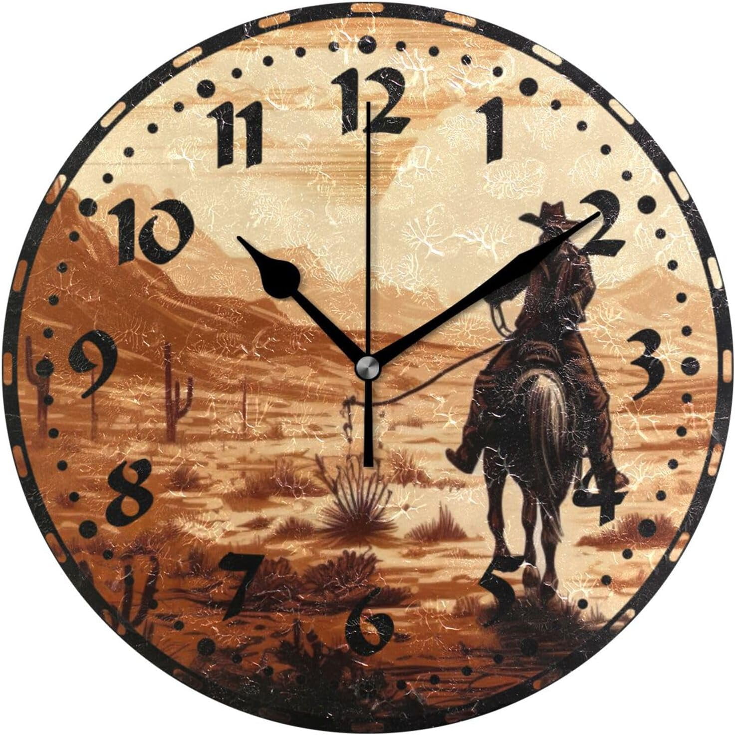 GZHJMY Vintage Western Cowboy Wall Clock, PVC Silent Non Ticking 10 ...