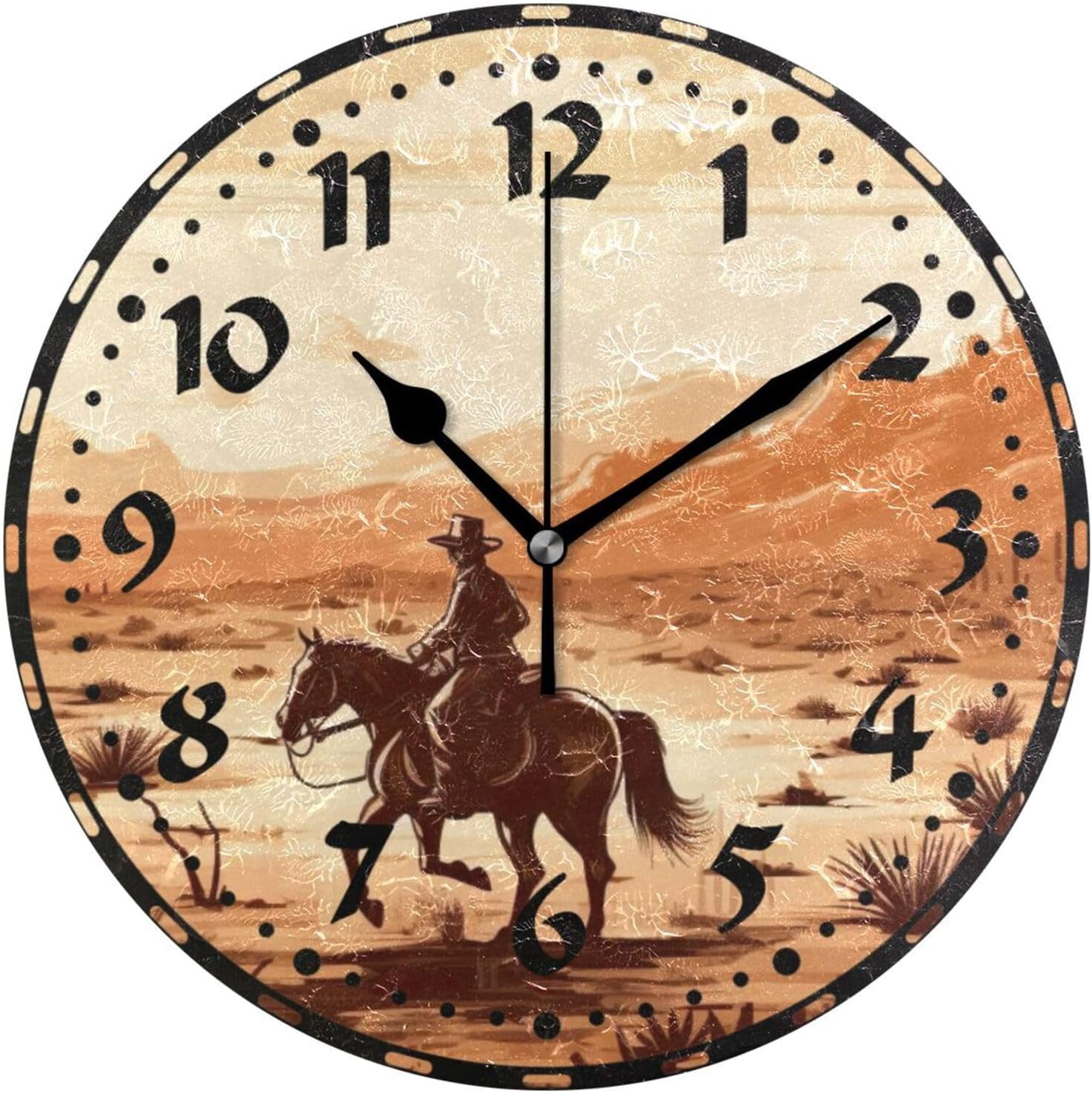 GZHJMY Vintage Western Cowboy Wall Clock, PVC Silent Non Ticking 10 ...