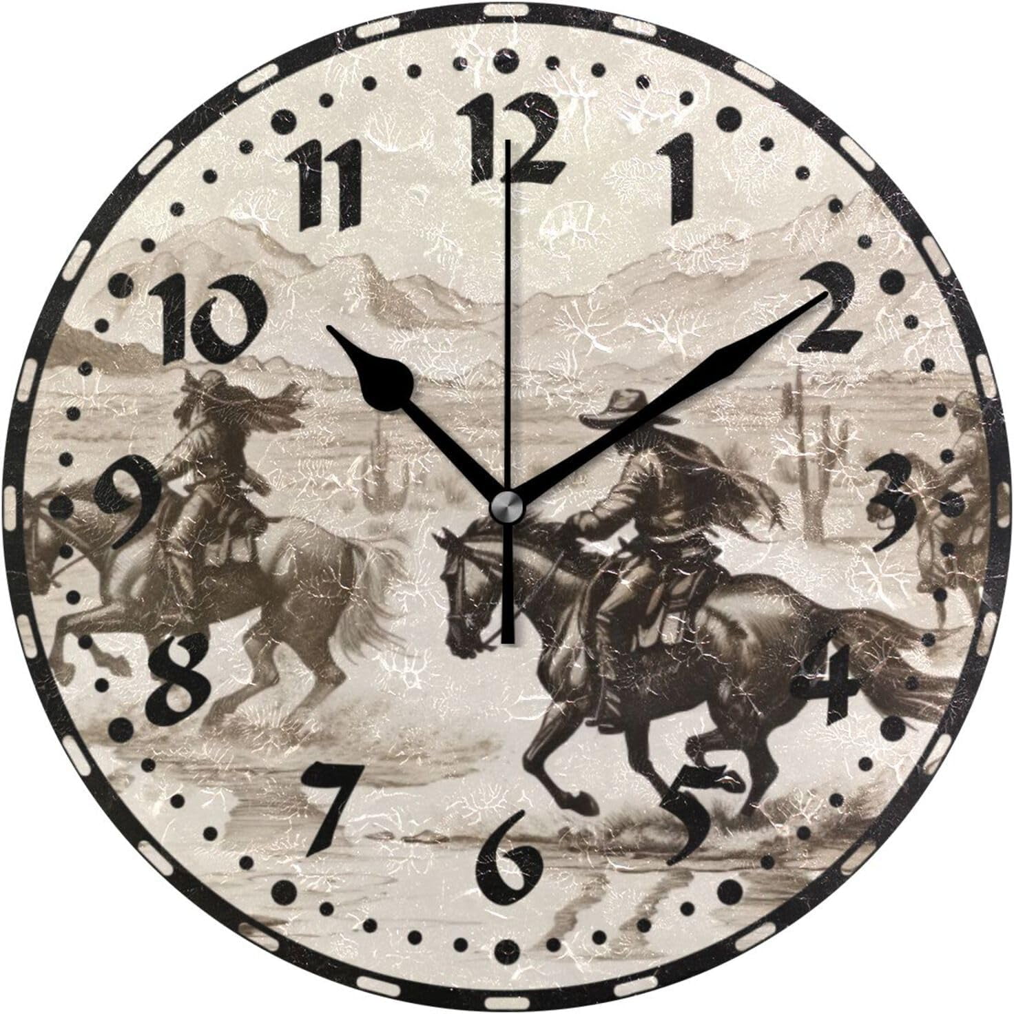 GZHJMY Vintage Western Cowboy Wall Clock, Silent Non Ticking 10 Inch ...