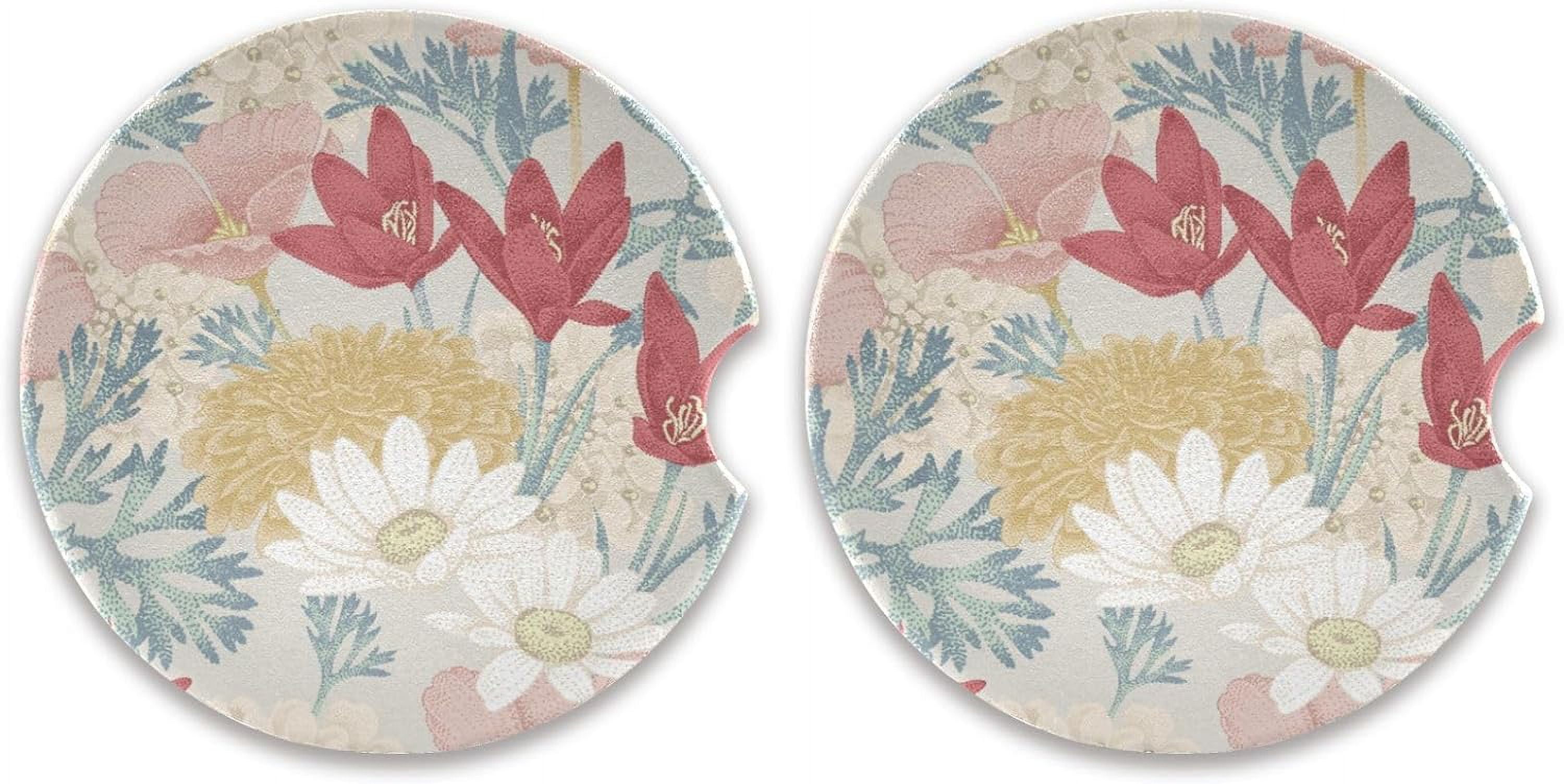 GZHJMY Vintage Wild Flowers Car Coasters 2 Pack Drinks Absorbent ...