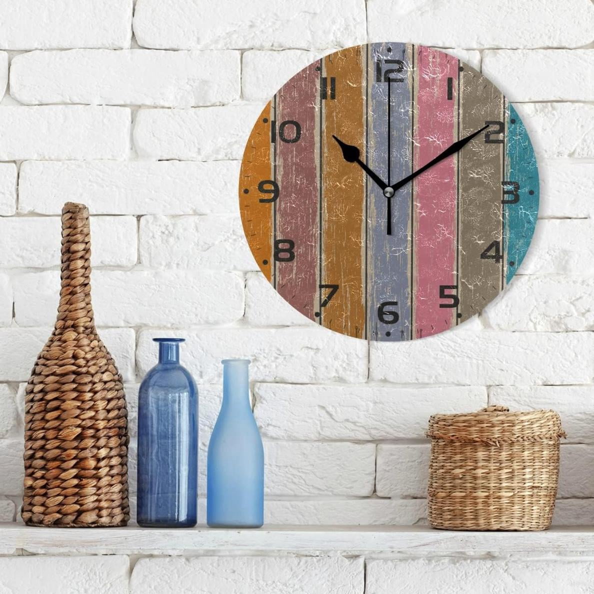 GZHJMY Vintage Wood Grain Wall Clock, 10" Silent Non Ticking Round ...