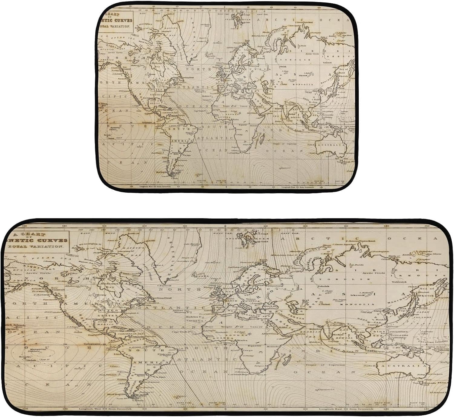 GZHJMY Vintage World Map Anti Fatigue Mats for Kitchen Floor,Set of 2 ...