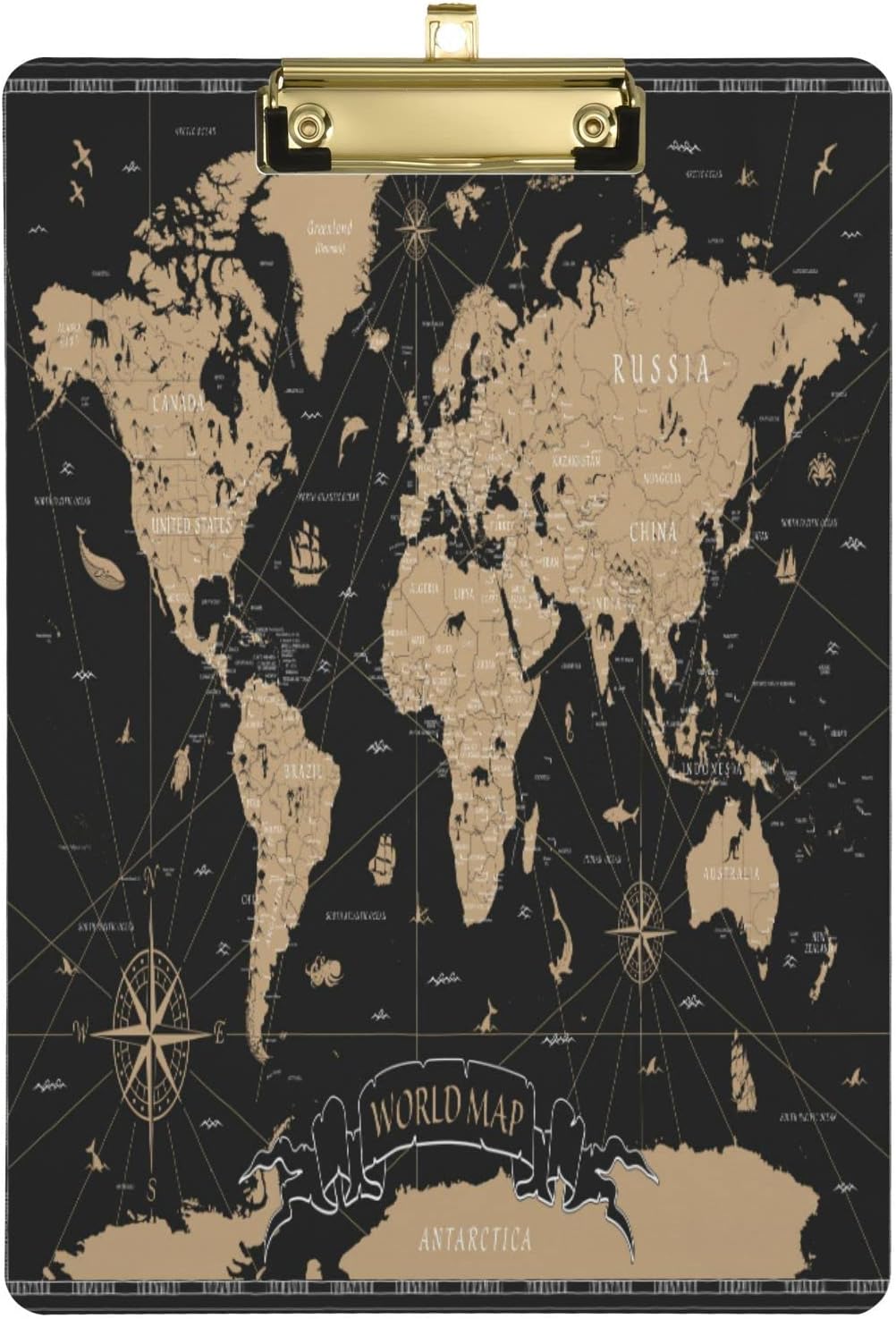 GZHJMY Vintage World Map Pattern Clipboard,Standard A4 Letter Size ...