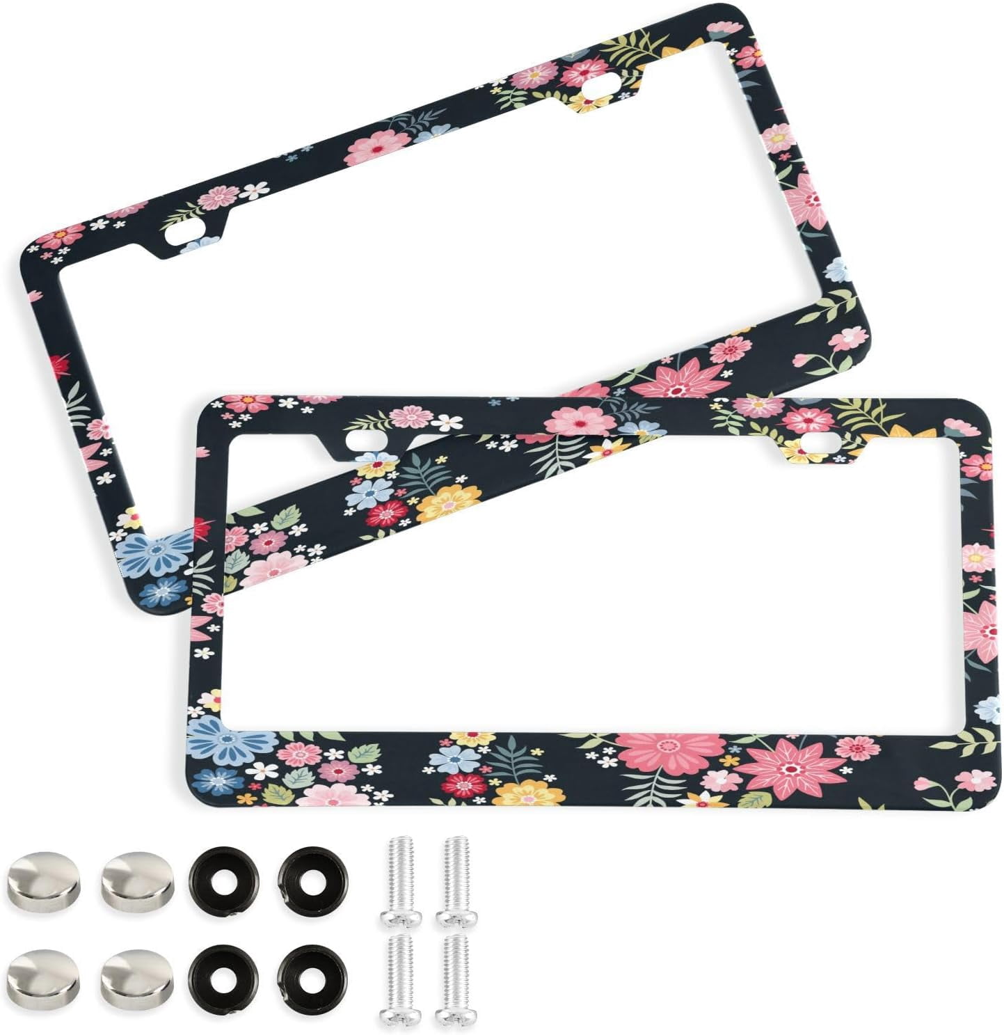 GZHJMY Vivid Flowers License Plate Frames Set of 2, Universal Aluminum ...