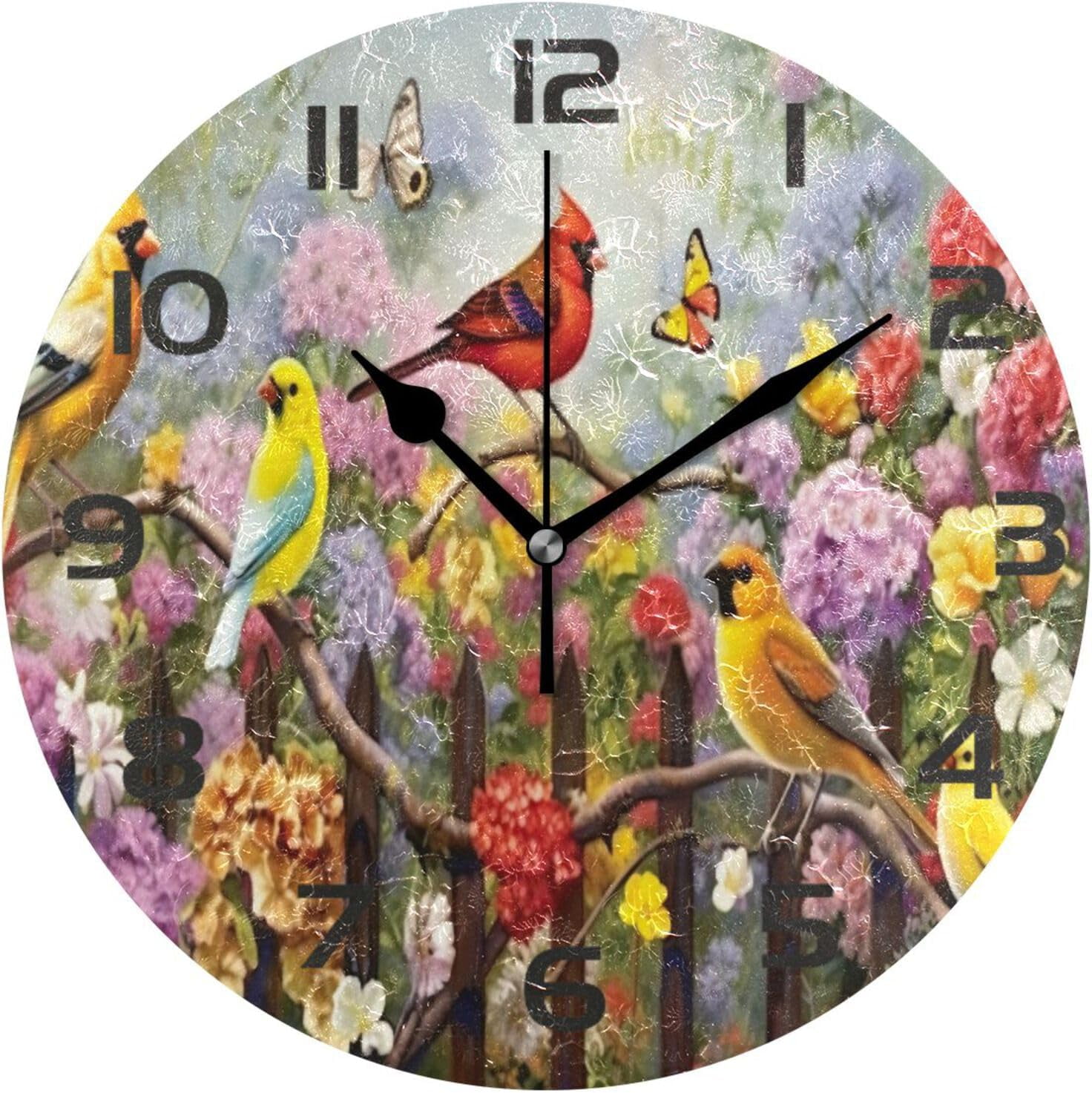 GZHJMY Wall Clock Birds Flower 10 Inch Silent Non Ticking Quality ...