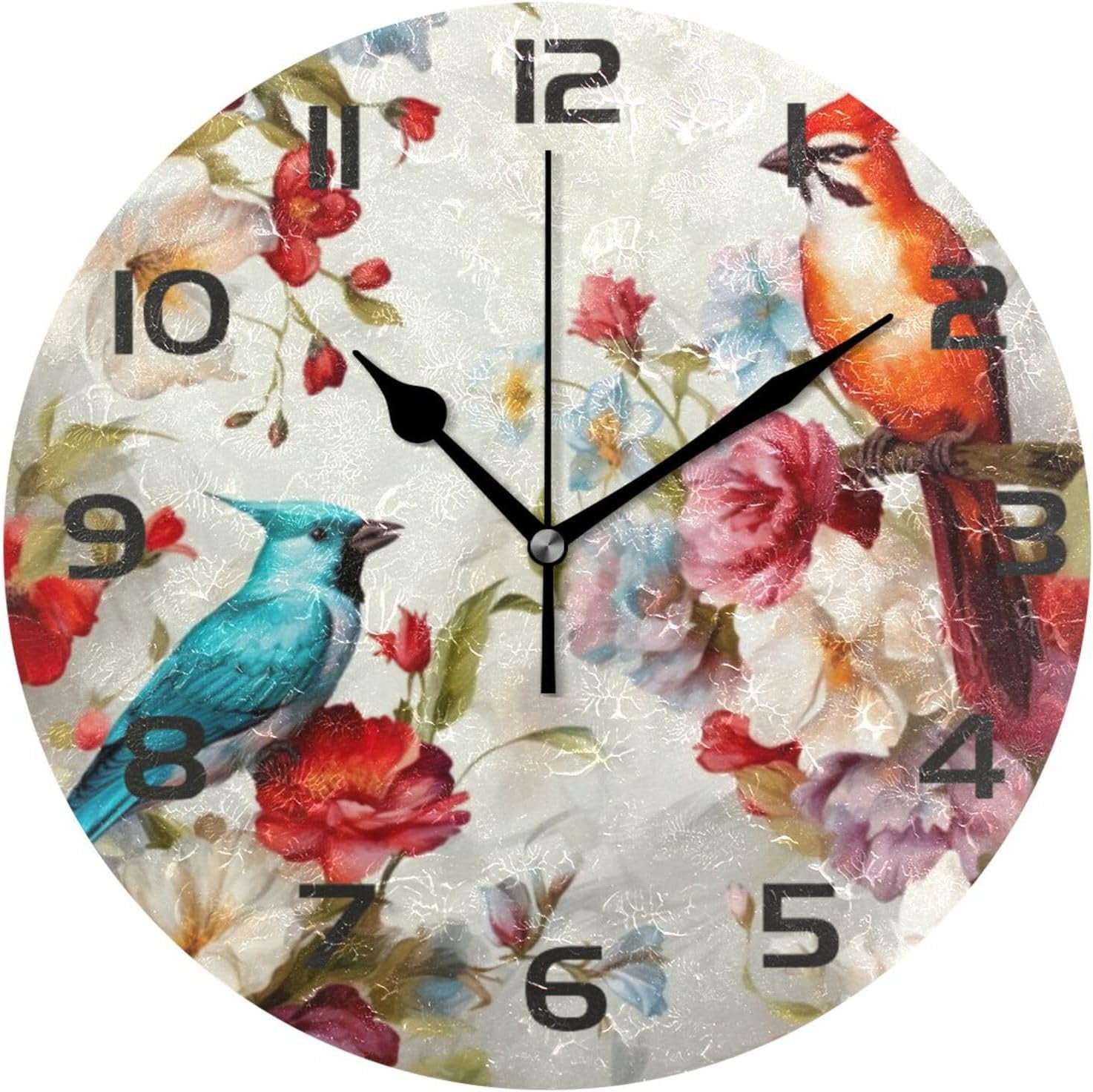 GZHJMY Wall Clock Birds Flower 10 Inch Silent Non Ticking Quality ...