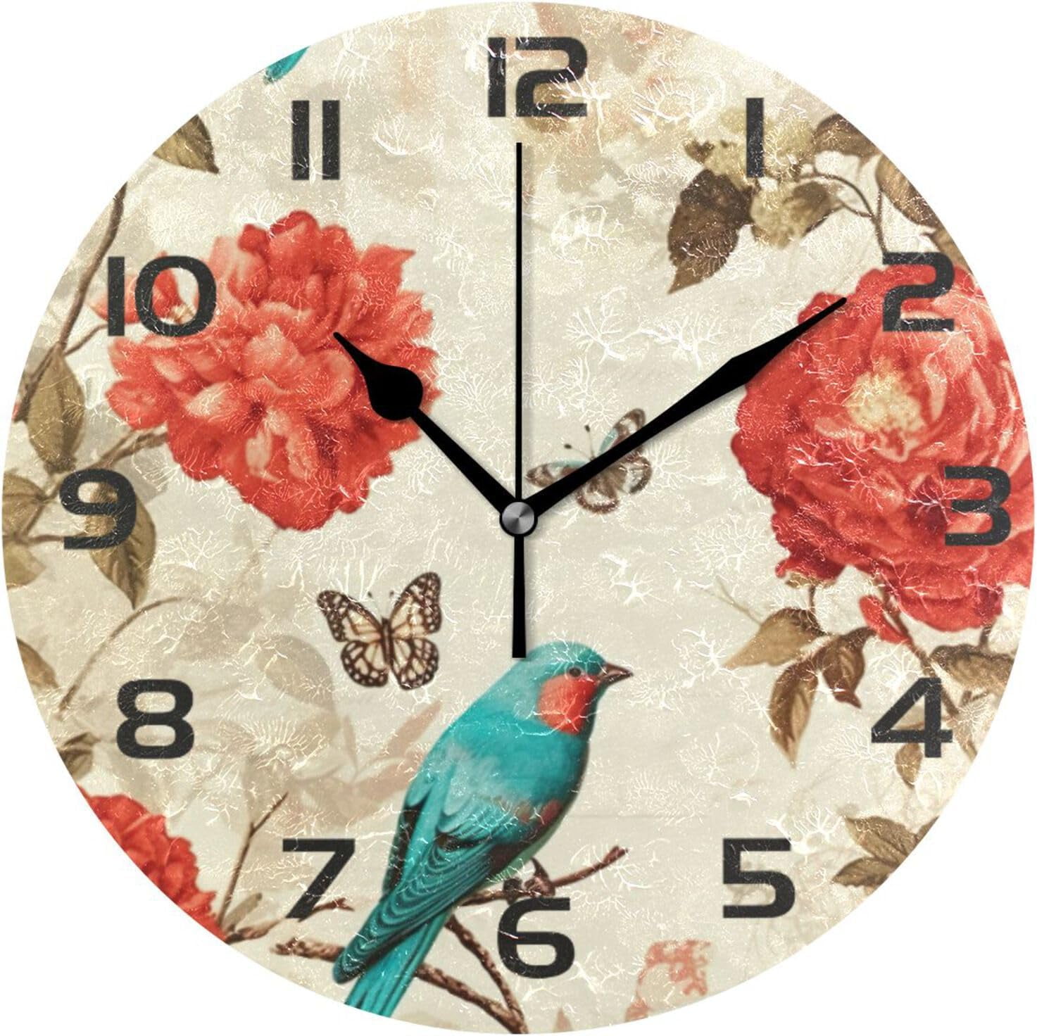 GZHJMY Wall Clock Birds Flower 10 Inch Silent Non Ticking Quality ...