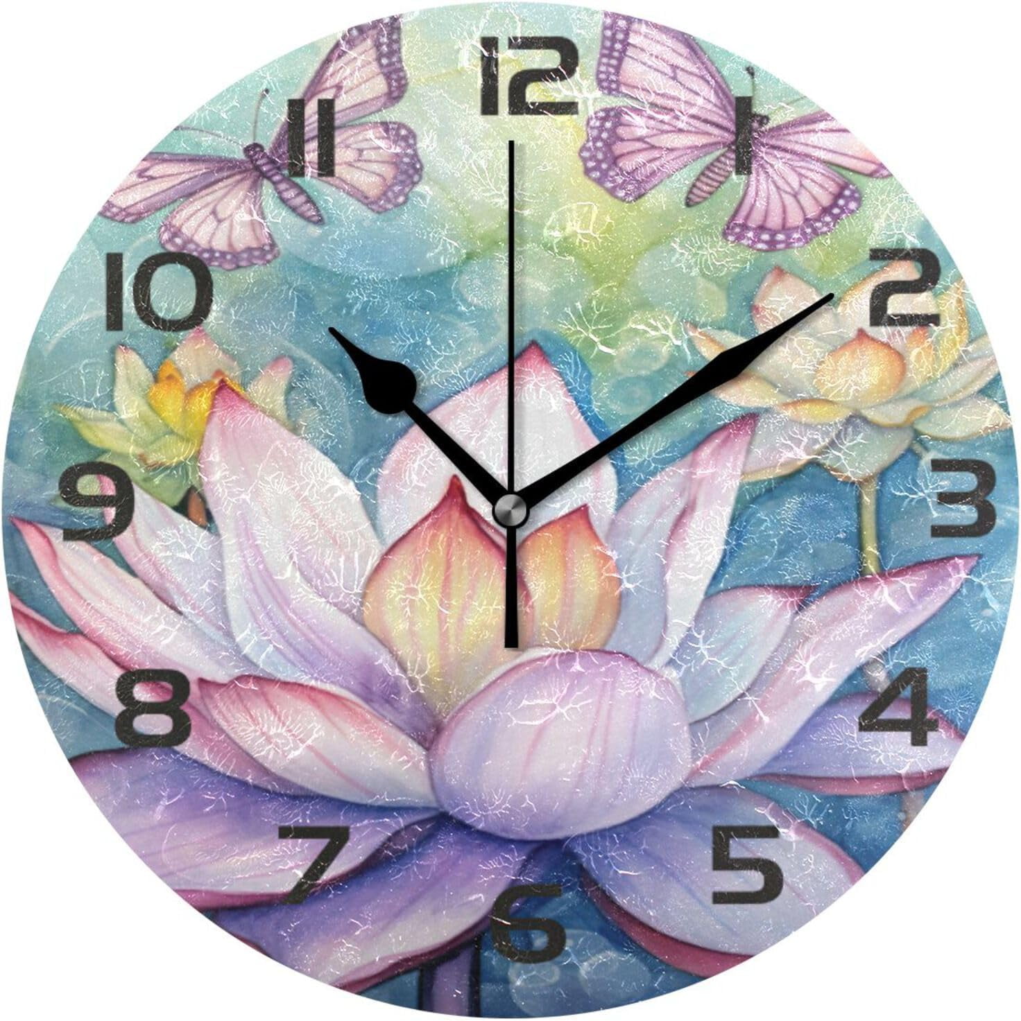 GZHJMY Wall Clock Butterflies Lotus 10 Inch Silent Non Ticking Quality ...