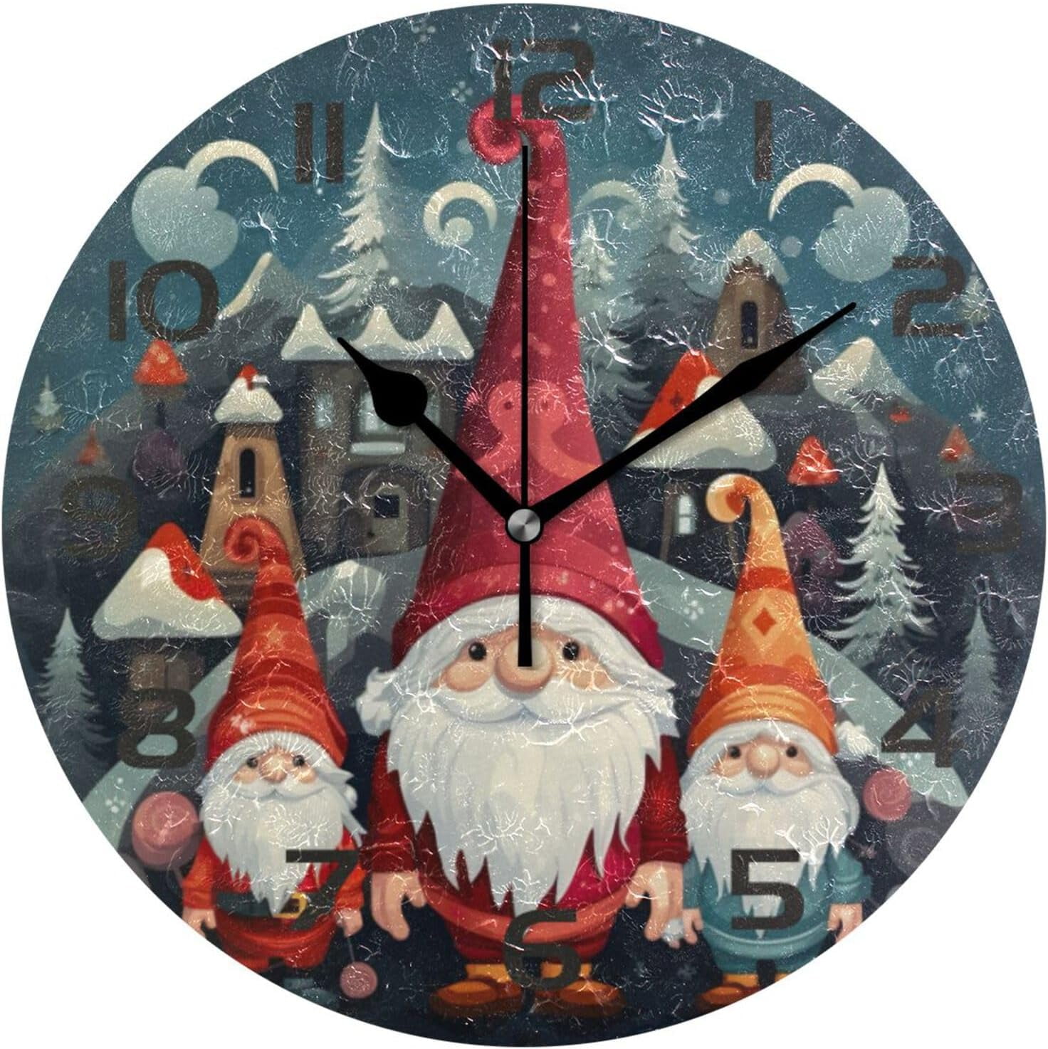 GZHJMY Wall Clock Christmas Gnomes 10 Inch Silent Non Ticking Quality ...