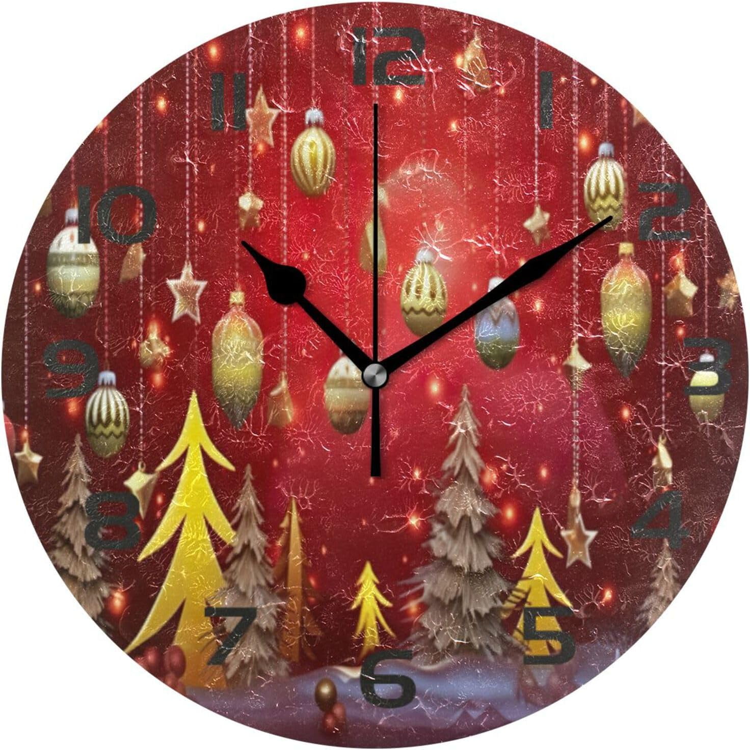 GZHJMY Wall Clock Christmas Tree Balls 10 Inch Silent Non Ticking ...
