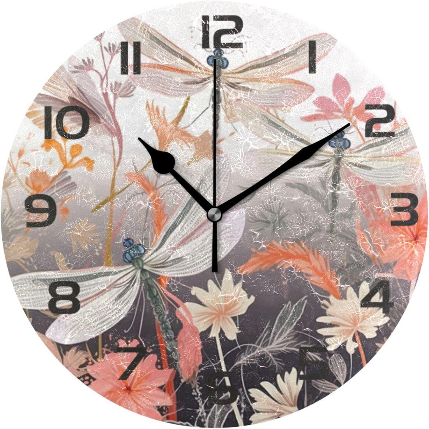 GZHJMY Wall Clock Colorful Dragonflies 10 Inch Silent Non Ticking ...