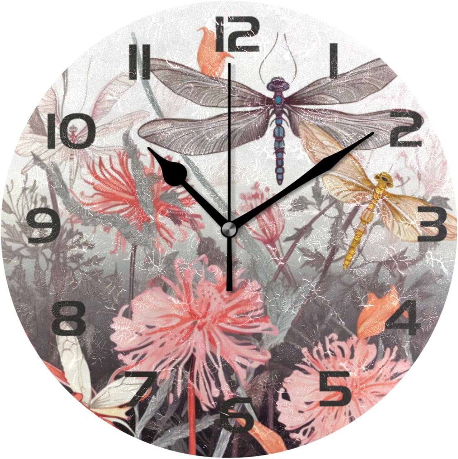 GZHJMY Wall Clock Colorful Dragonflies 10 Inch Silent Non Ticking ...
