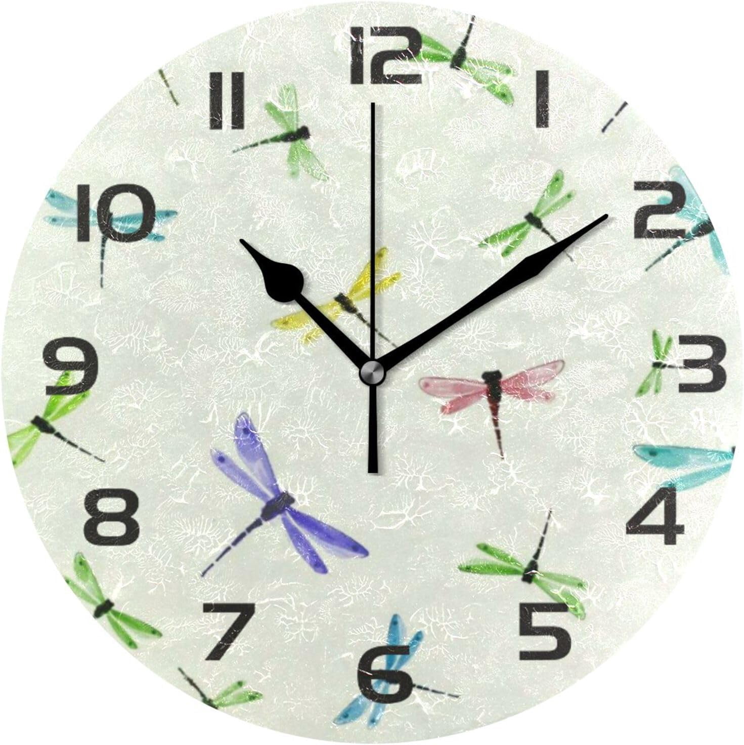 GZHJMY Wall Clock Colorful Dragonfly 10 Inch Silent Non Ticking Quality ...