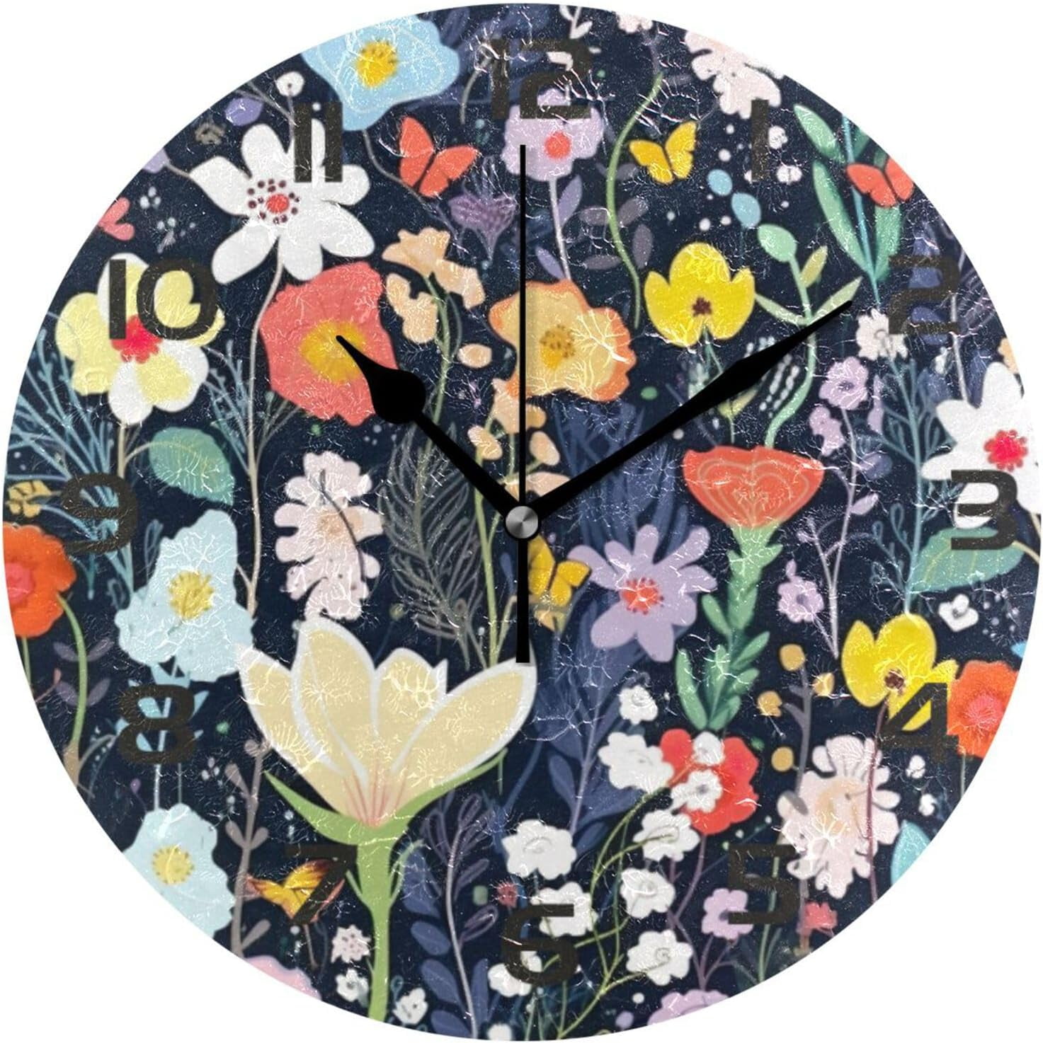 GZHJMY Wall Clock Colorful Flowers 10 Inch Silent Non Ticking Quality ...