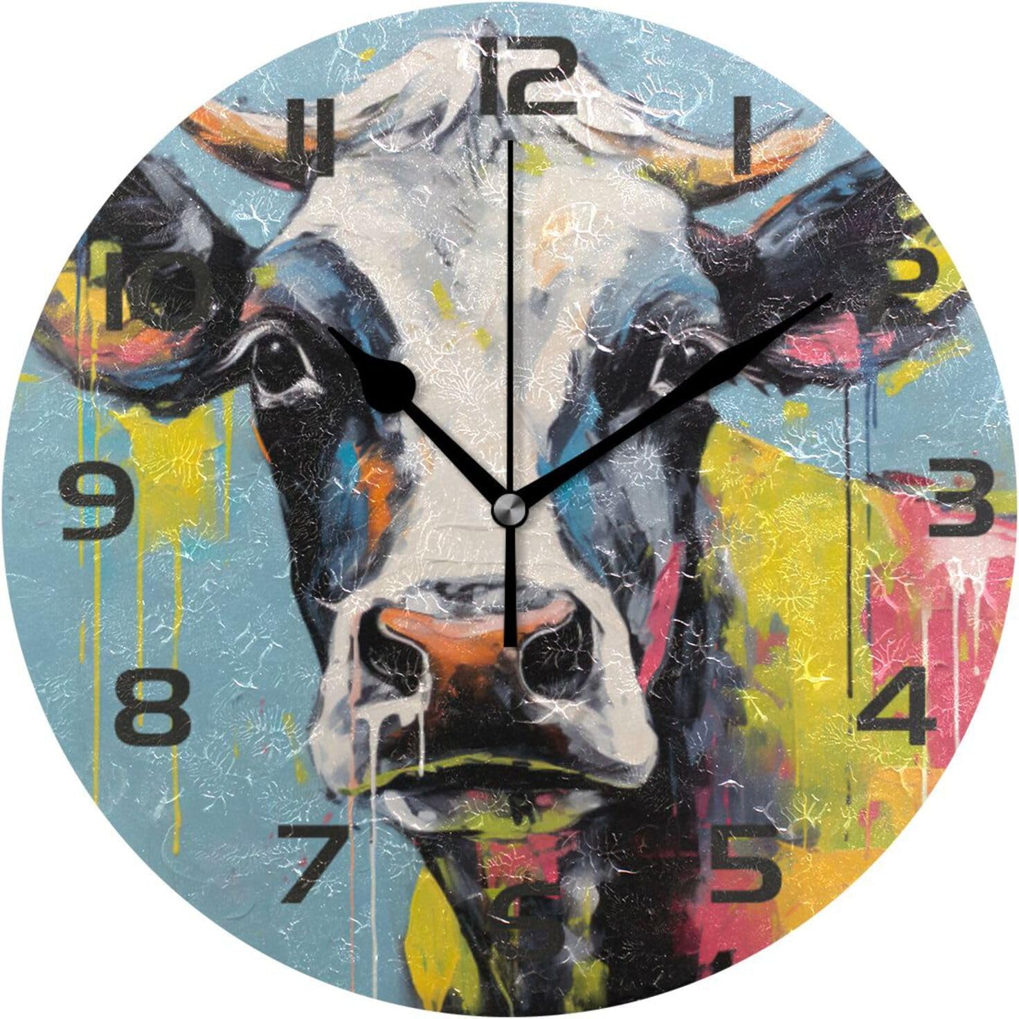 GZHJMY Wall Clock Cow Portraits 10 Inch Silent Non Ticking Quality ...