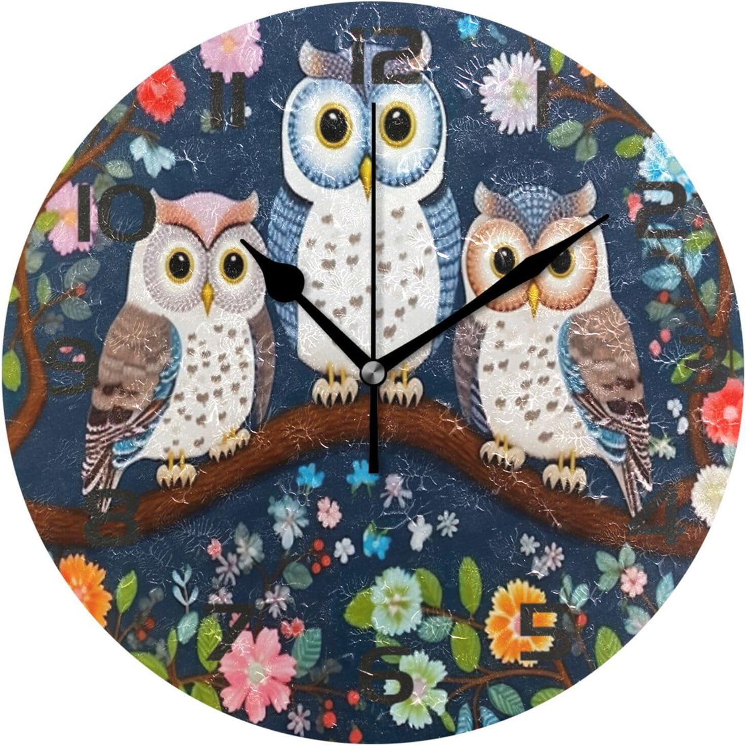 GZHJMY Wall Clock Cute Owls 10 Inch Silent Non Ticking Quality Quartz ...