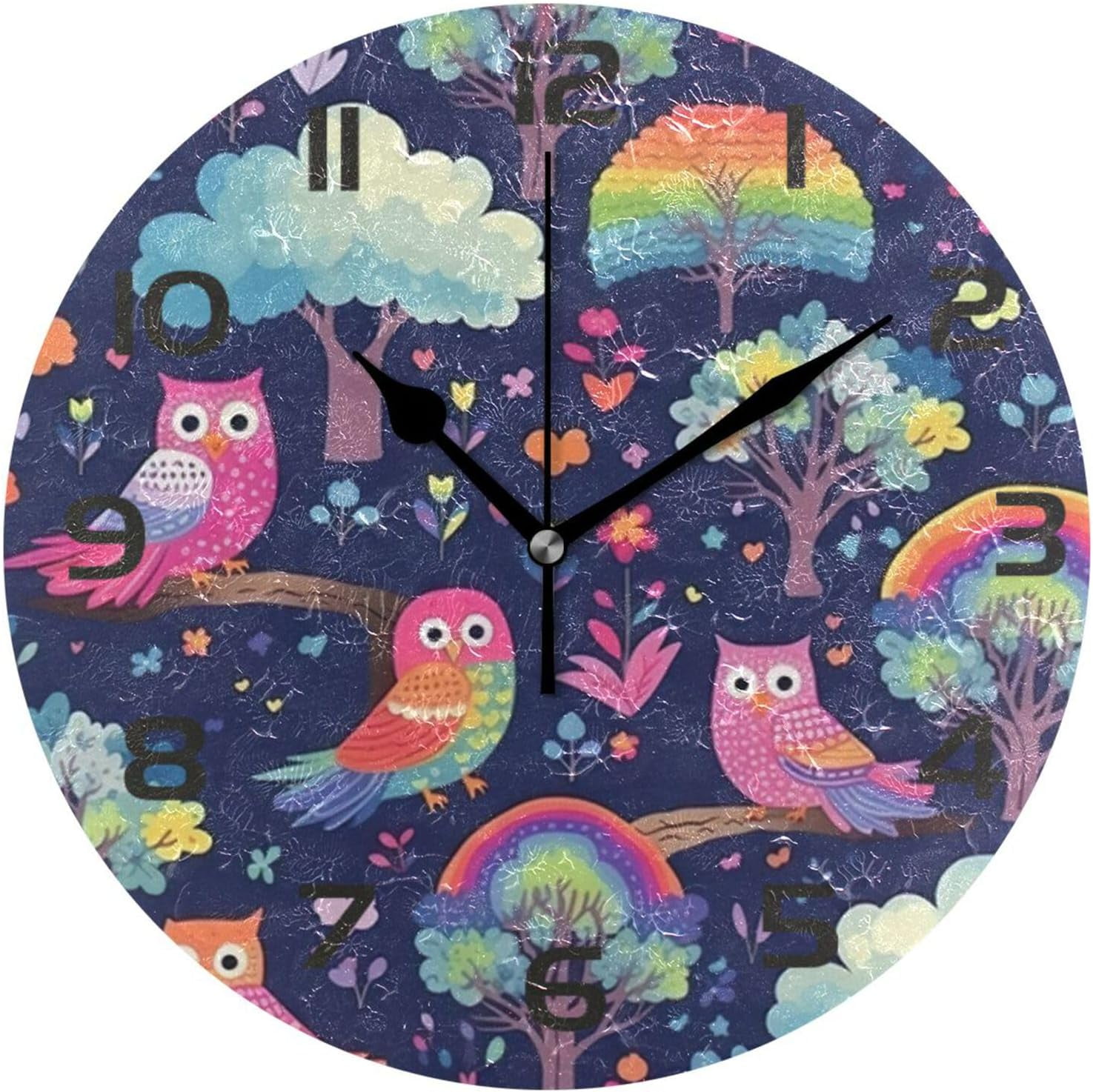 GZHJMY Wall Clock Cute Owls 10 Inch Silent Non Ticking Quality Quartz ...