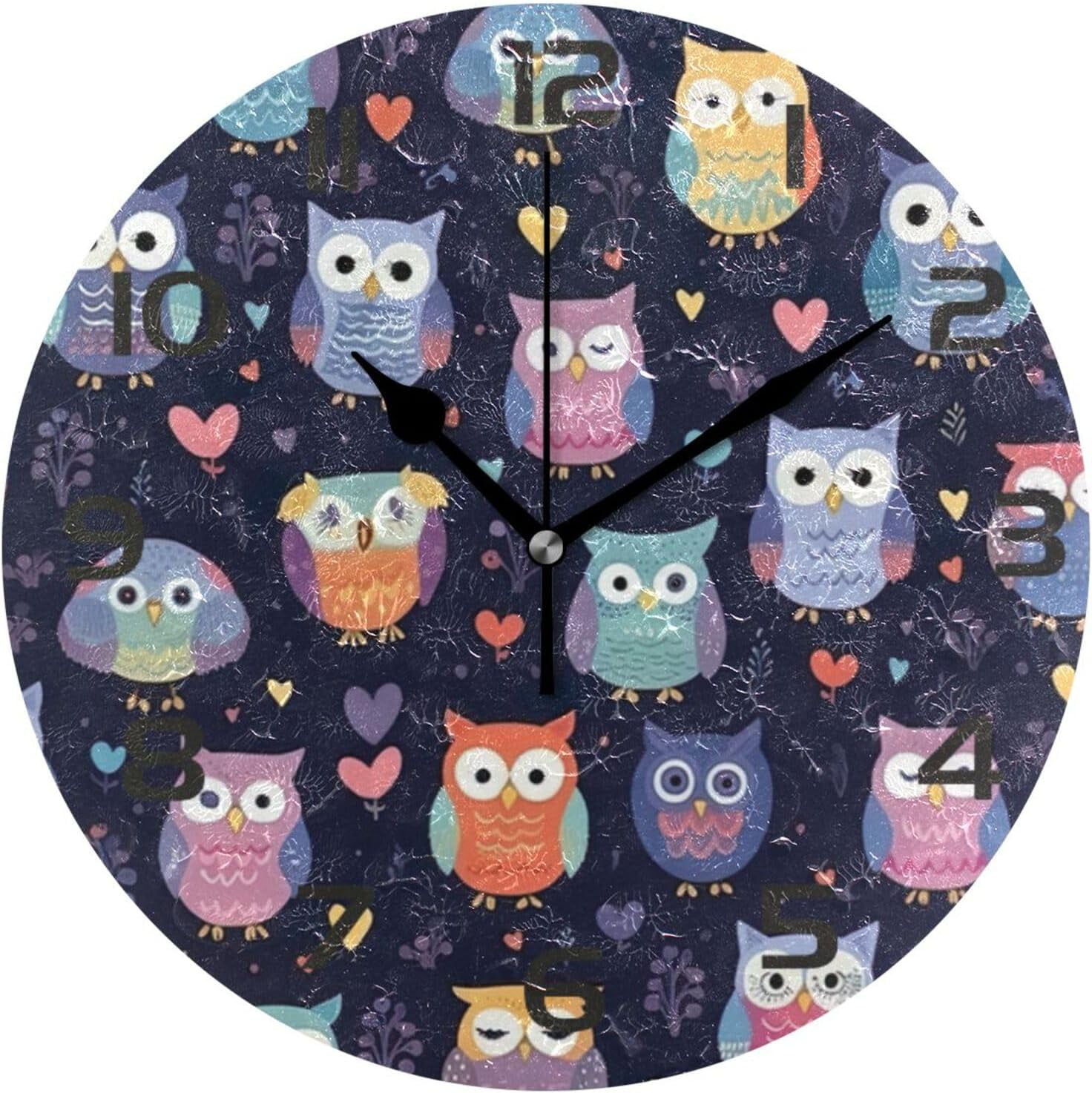 GZHJMY Wall Clock Cute Owls 10 Inch Silent Non Ticking Quality Quartz Battery Operated Digital ...