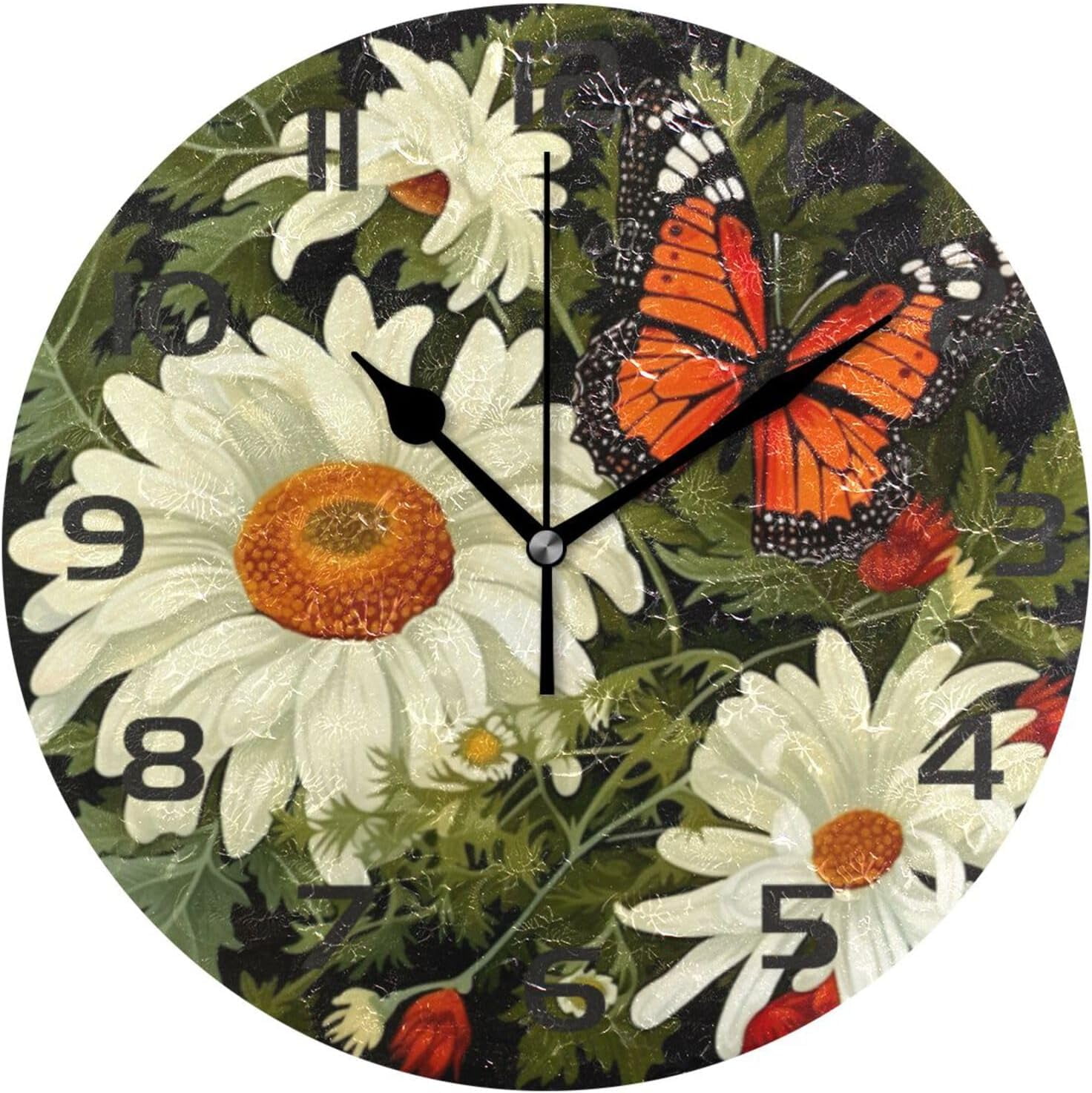 GZHJMY Wall Clock Daisy Butterfly 10 Inch Silent Non Ticking Quality ...