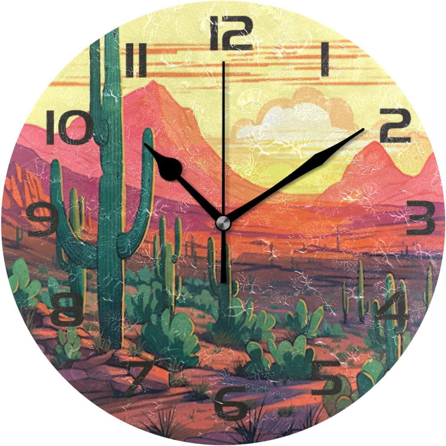 GZHJMY Wall Clock Desert Cactus 10 Inch Silent Non Ticking Quality ...