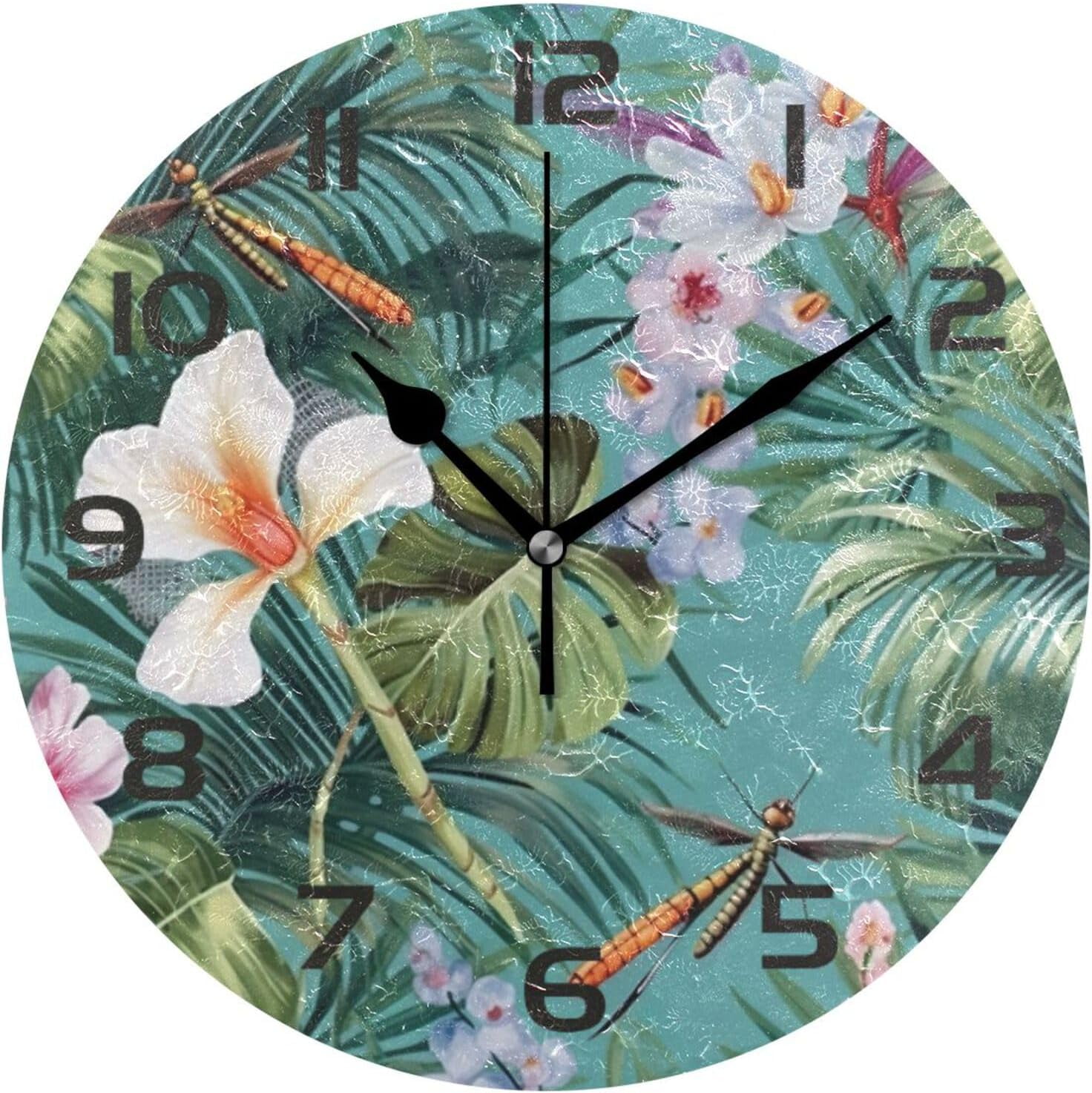 GZHJMY Wall Clock Dragonflies Flowers 10 Inch Silent Non Ticking ...