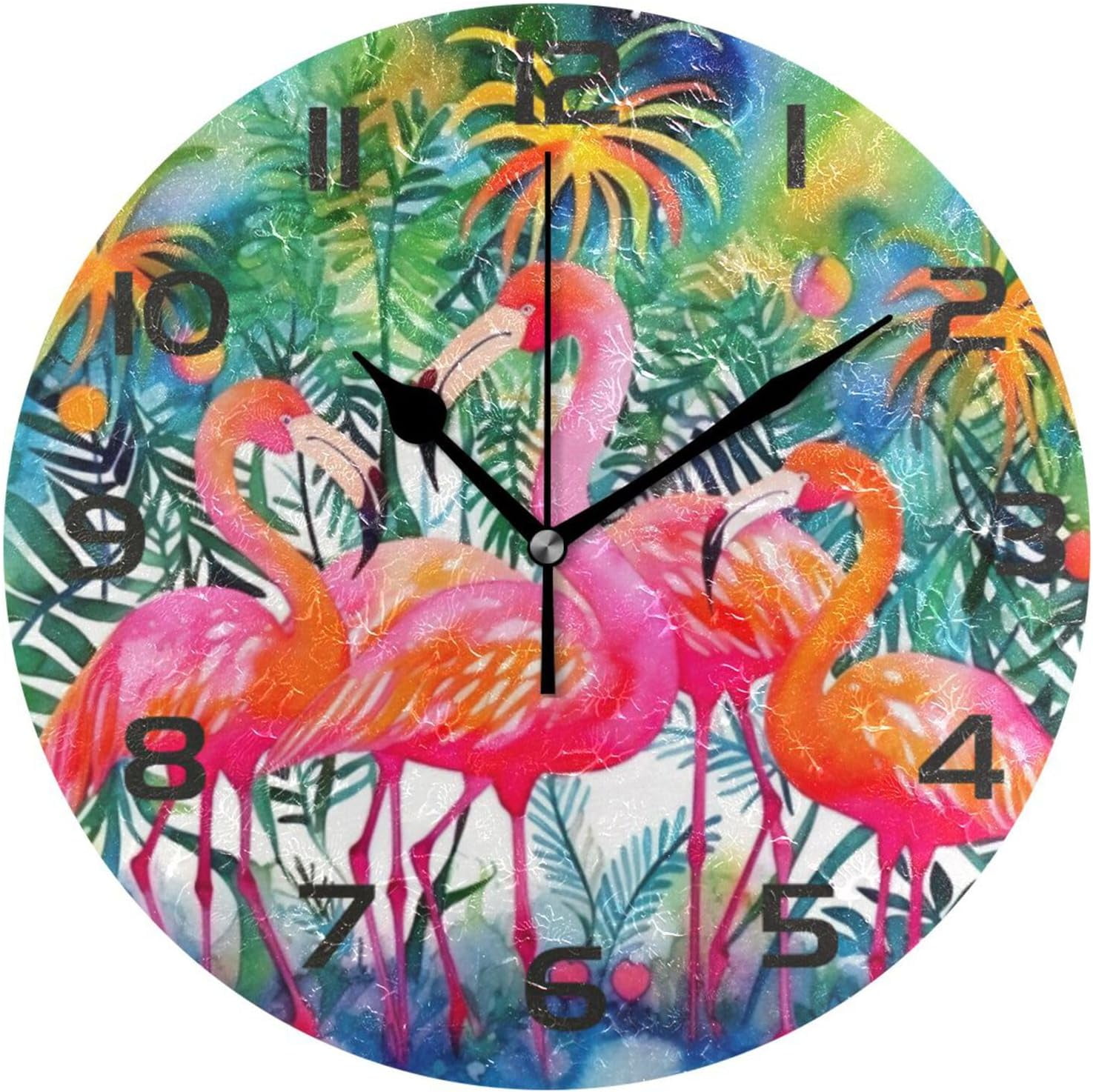 GZHJMY Wall Clock Flamingos Palm 10 Inch Silent Non Ticking Quality ...