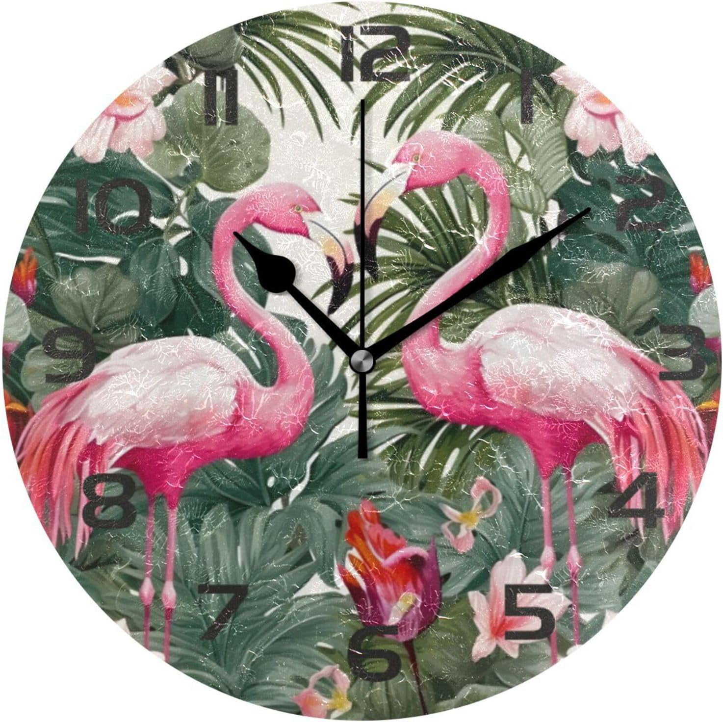 GZHJMY Wall Clock Flamingos Palm Flower 10 Inch Silent Non Ticking ...