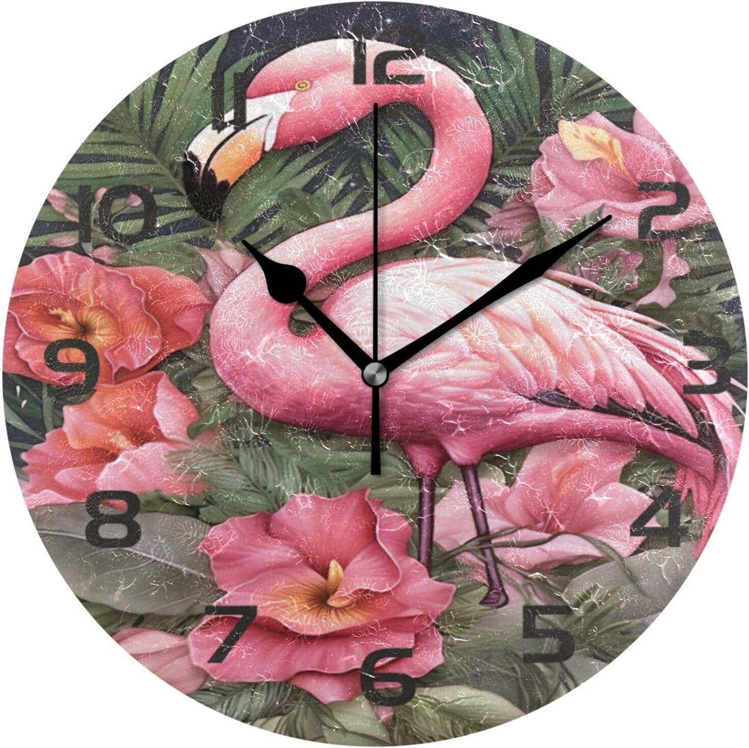 GZHJMY Wall Clock Flamingos Palm Flower 10 Inch Silent Non Ticking ...