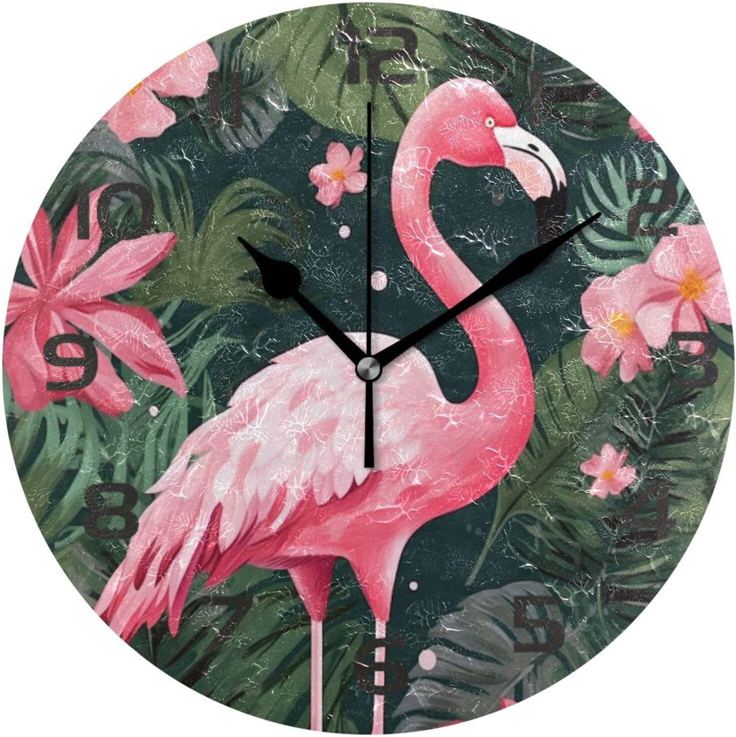GZHJMY Wall Clock Flamingos Palm Flower 10 Inch Silent Non Ticking ...