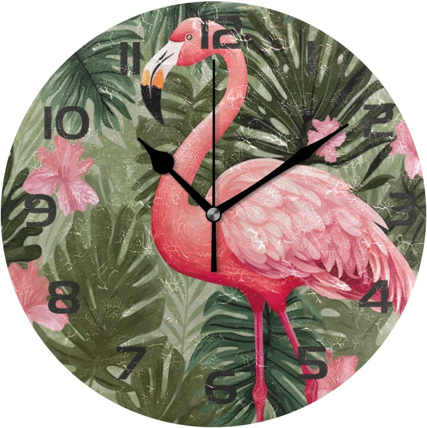 GZHJMY Wall Clock Flamingos Palm Flower 10 Inch Silent Non Ticking ...