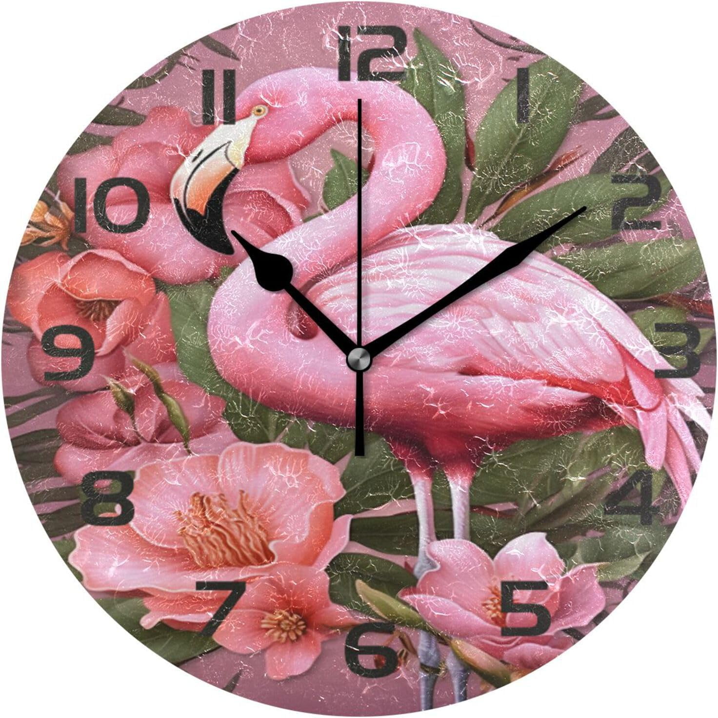 GZHJMY Wall Clock Flamingos Palm Flower 10 Inch Silent Non Ticking ...