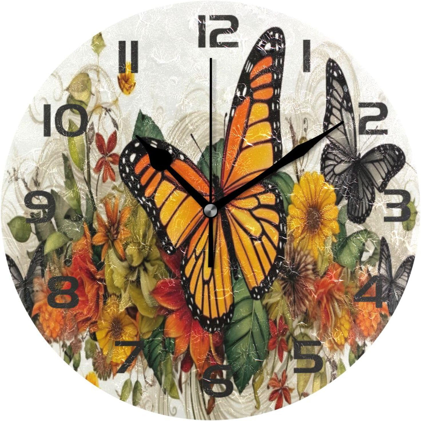 GZHJMY Wall Clock Flowers Butterflies 10 Inch Silent Non Ticking ...