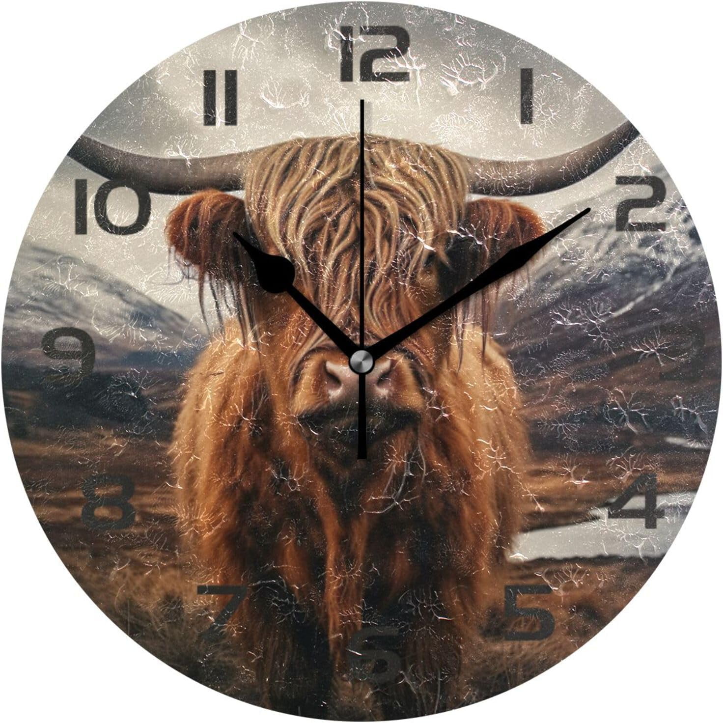 GZHJMY Wall Clock Highland Cow 10 Inch Silent Non Ticking Quality ...