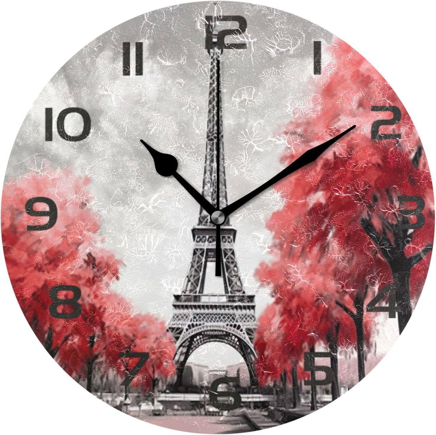GZHJMY Wall Clock Paris Tower Street 10 Inch Silent Non Ticking Quality ...
