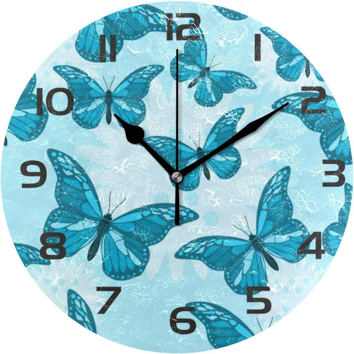 GZHJMY Wall Clock Pretty Blue Butterfly 10 Inch Silent Non Ticking ...