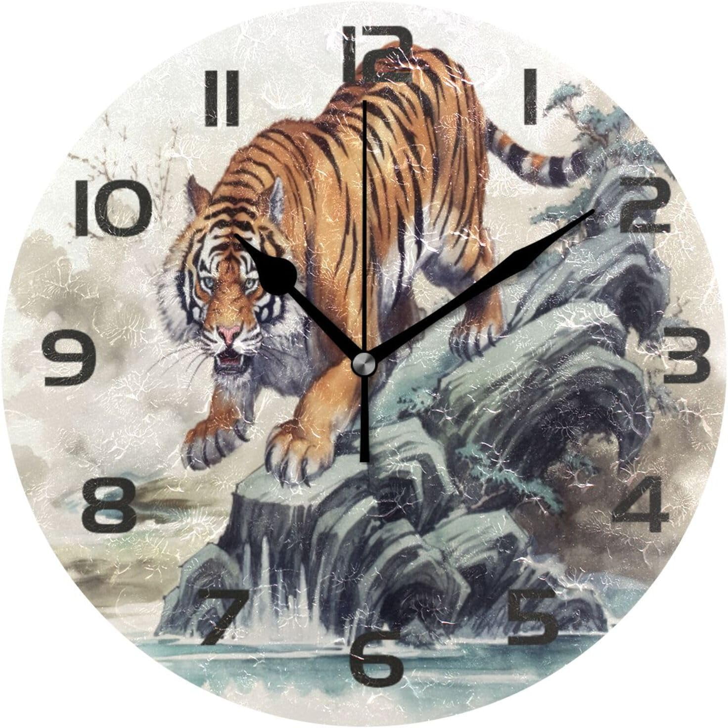 GZHJMY Wall Clock Tiger 10 Inch Silent Non Ticking Quality Quartz ...