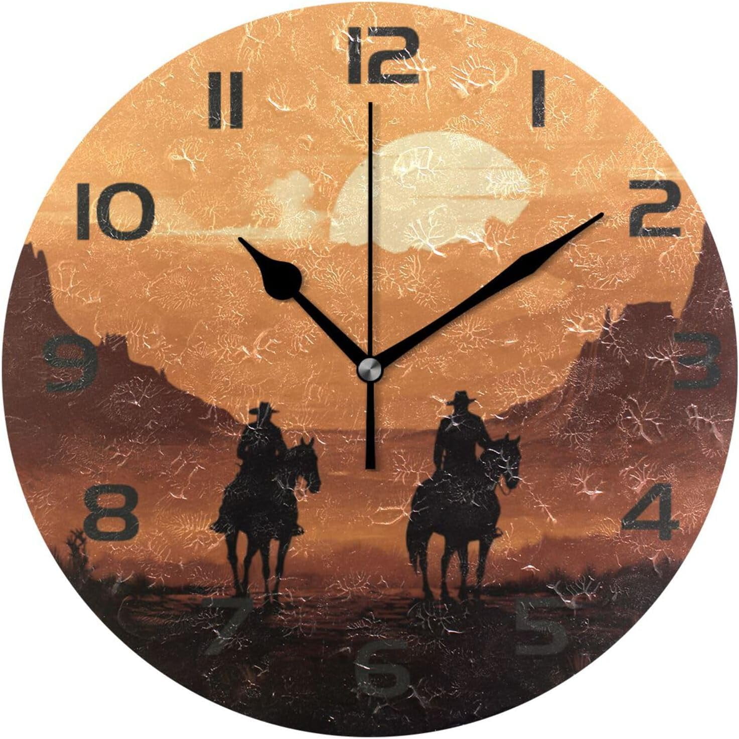 GZHJMY Wall Clock Western Desert Cowboy 10 Inch Silent Non Ticking ...