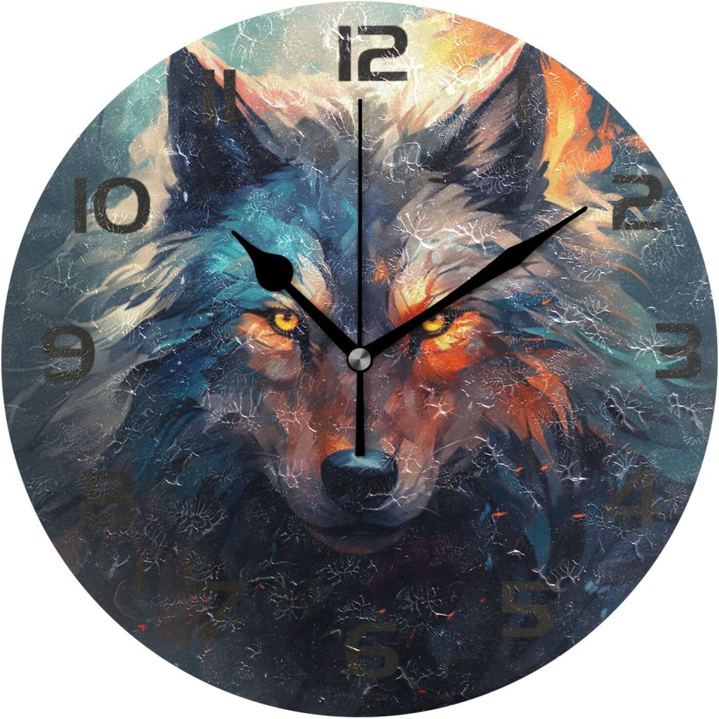 GZHJMY Wall Clock Wolf 10 Inch Silent Non Ticking Quality Quartz ...