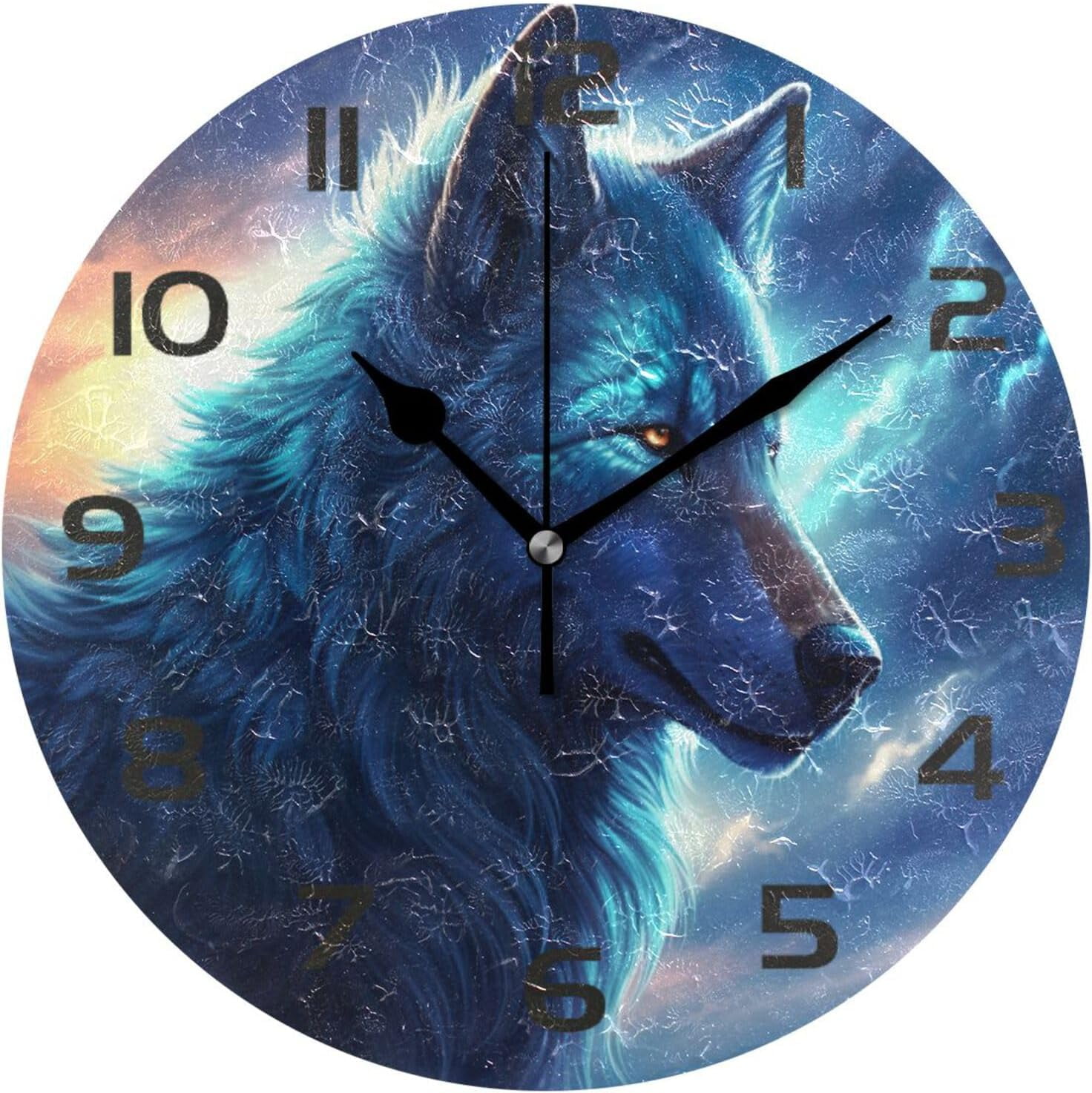 GZHJMY Wall Clock Wolf 10 Inch Silent Non Ticking Quality Quartz ...