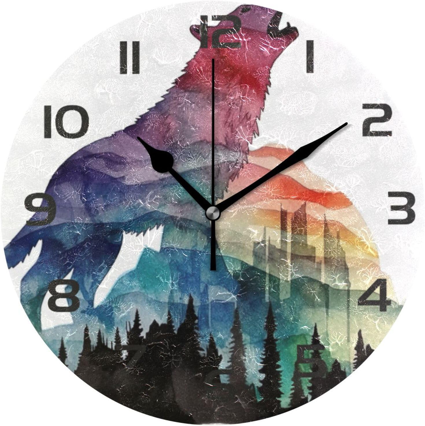 GZHJMY Wall Clock Wolf Mountain 10 Inch Silent Non Ticking Quality ...