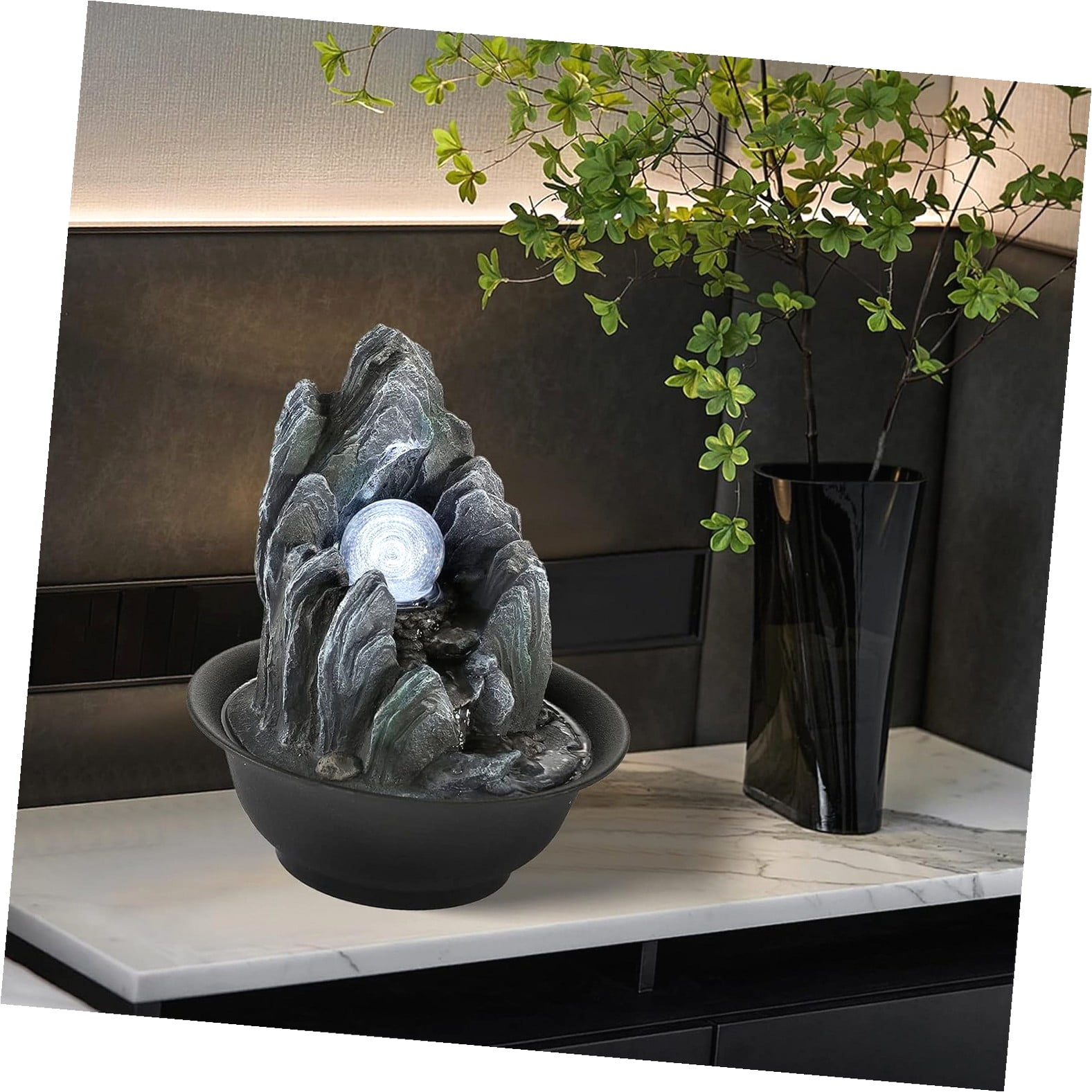 GZHJMY Water Indoor Waterfall Fountain with Rolling Stacked Rocks ...