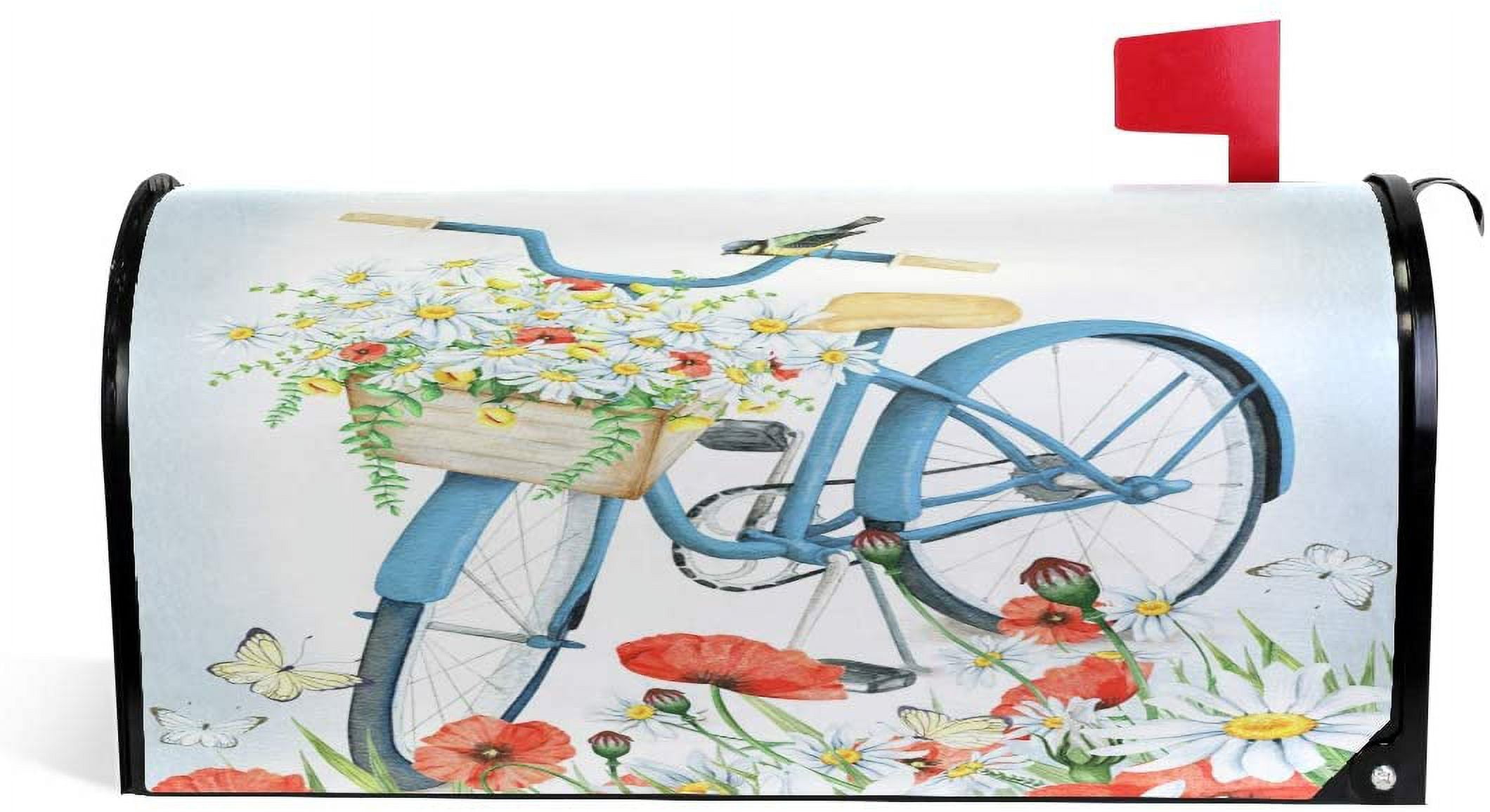 GZHJMY Watercolor Blue Bicycle with Flowers Magnetic Mailbox Cover ...