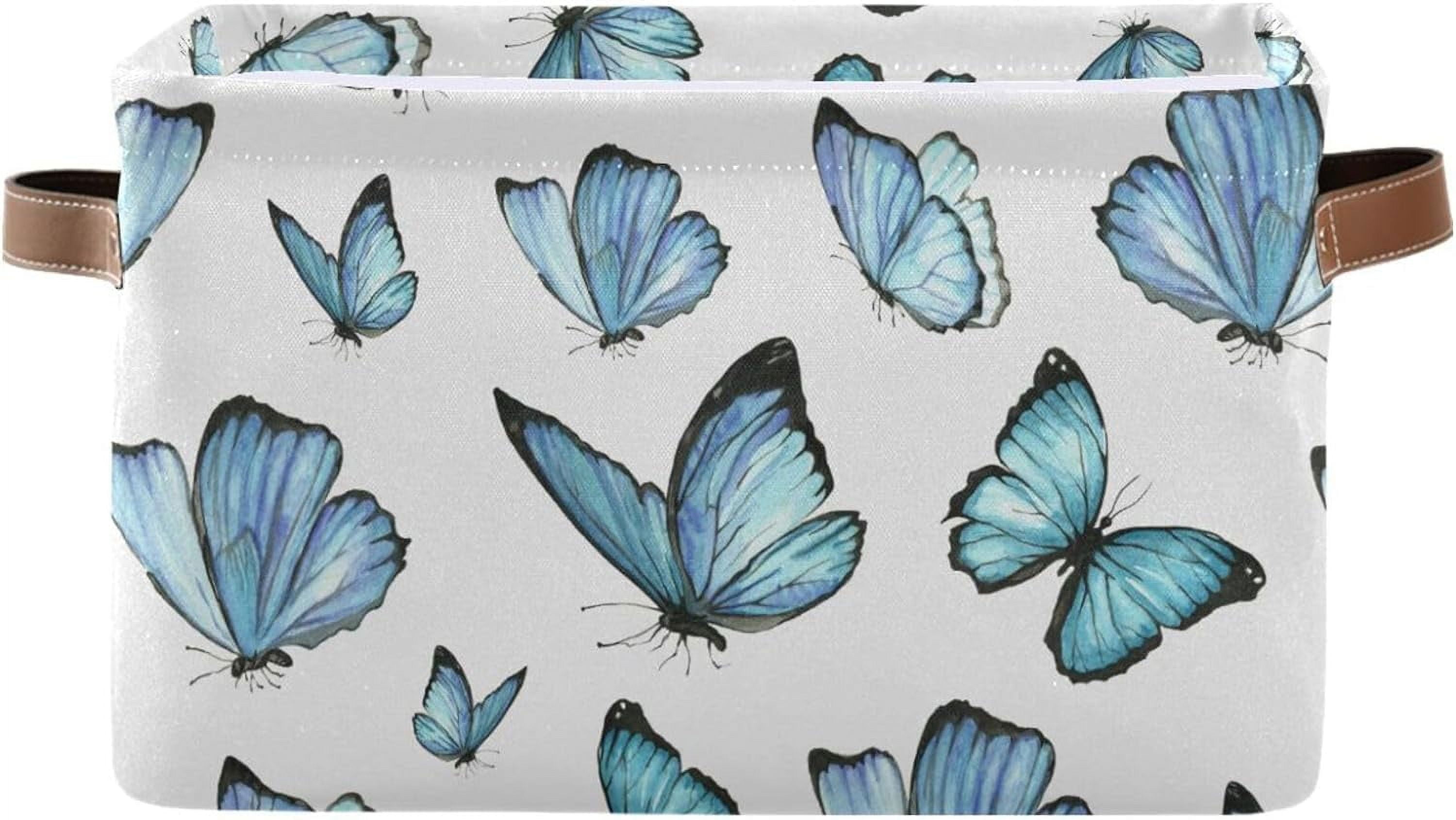 GZHJMY Watercolor Blue Butterflies Storage Basket, Durable Canvas With ...