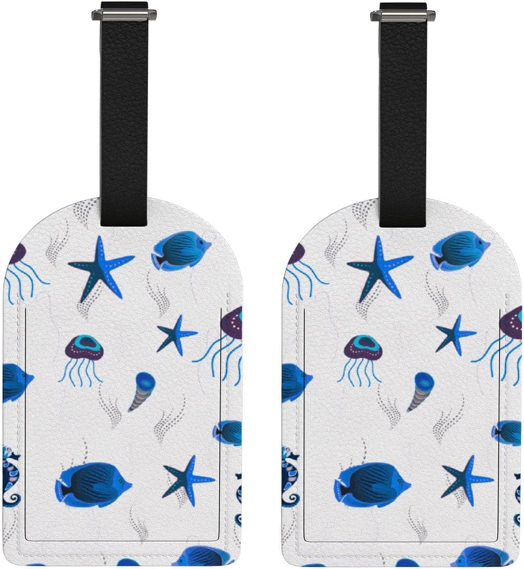 GZHJMY Watercolor Blue Jellyfish Seahorse Starfish Luggage Tags Set of ...
