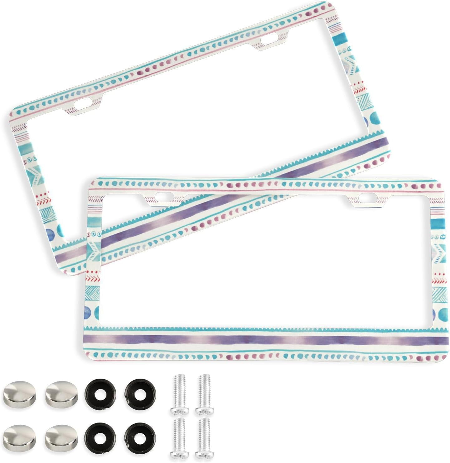 GZHJMY Watercolor Boho Ethnic Dot & Stripe License Plate Frames for ...