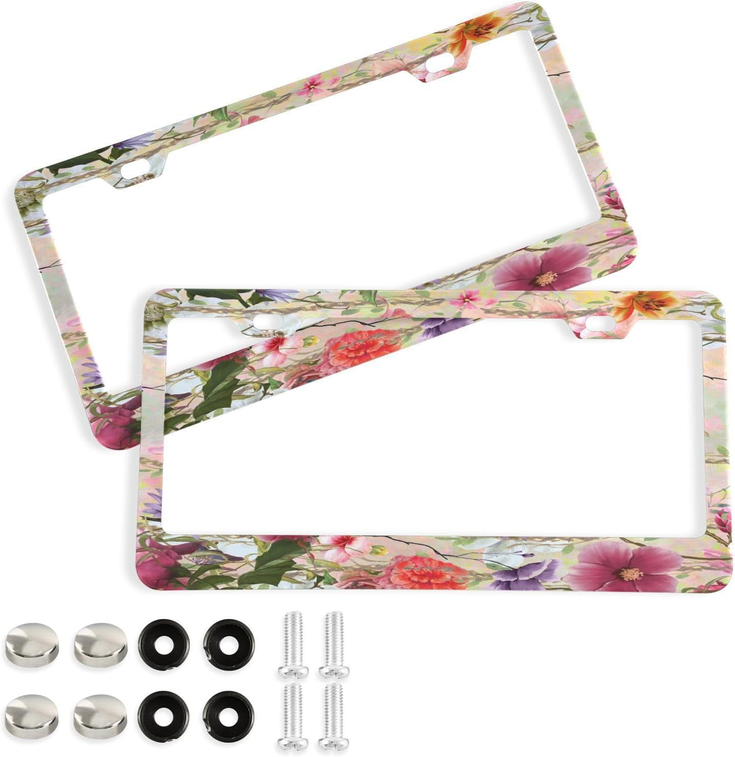 GZHJMY Watercolor Colorful Flowers License Plate Frames Set of 2 ...
