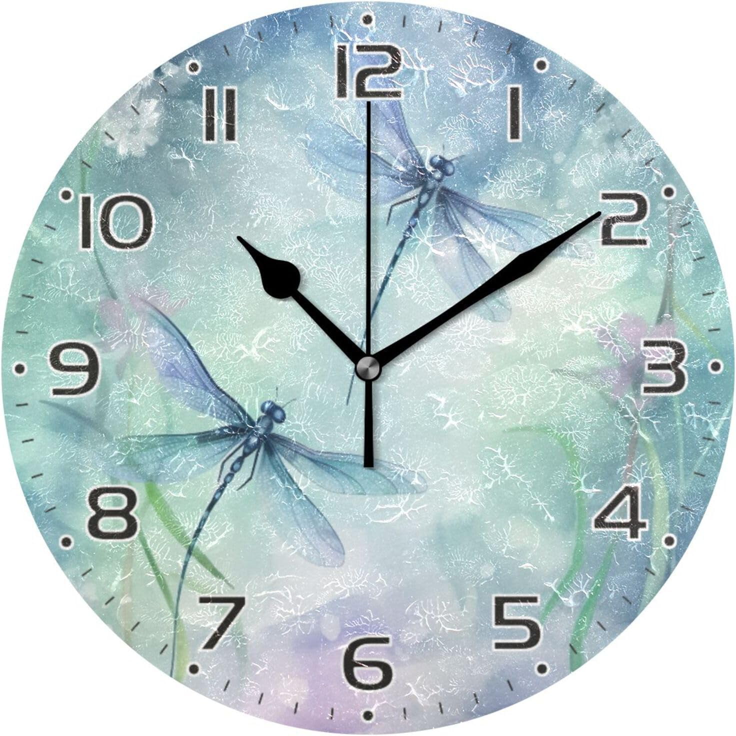 GZHJMY Watercolor Dragonflies Clock Silent Round PVC Wall Clock Non ...